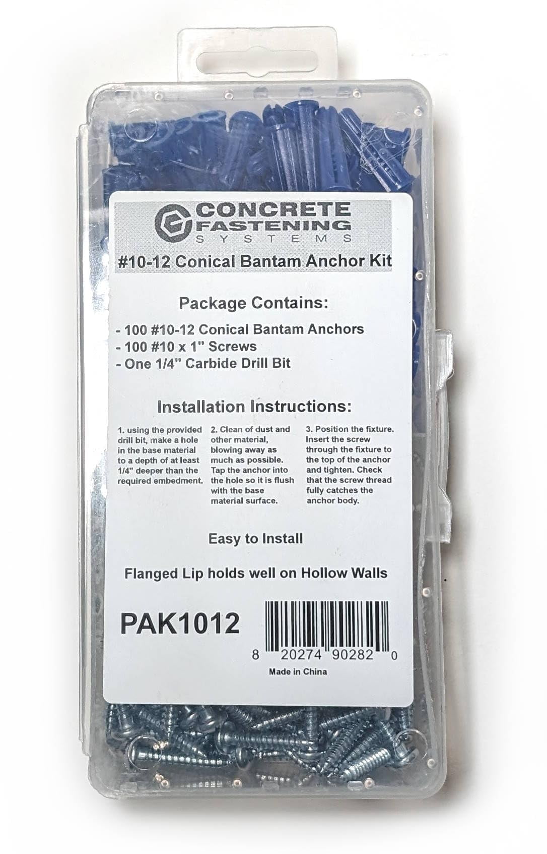 CONFAST® #10-12 Plastic Conical Blue Bantam Drywall Wall Anchor Kit ...