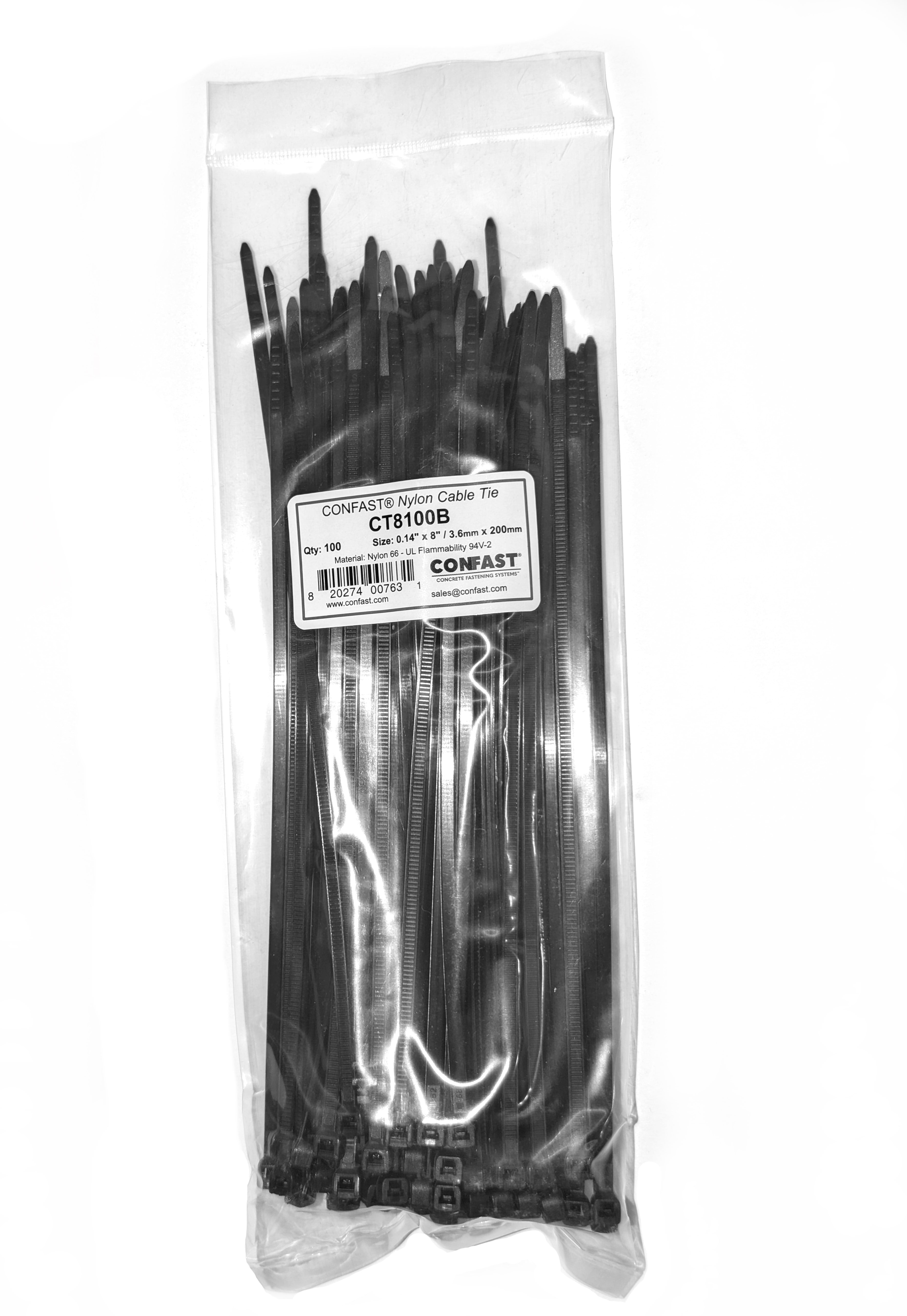 CONFAST 100 pcs 8" Black Nylon Multi-Purpose Cable Tie Heavy Duty 50lb ...