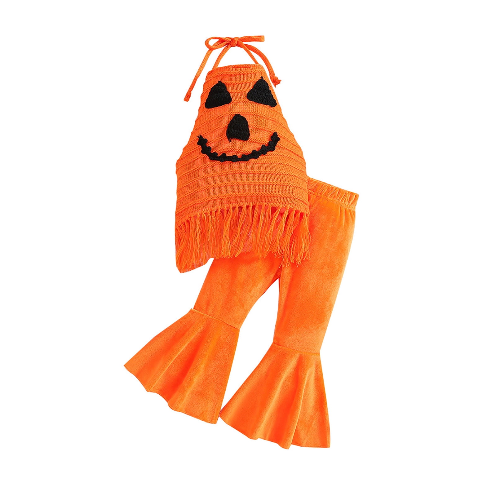 CONFREE Baby Girl Halloween Outfit Halter Neck Cute Pumpkin Print Tops ...