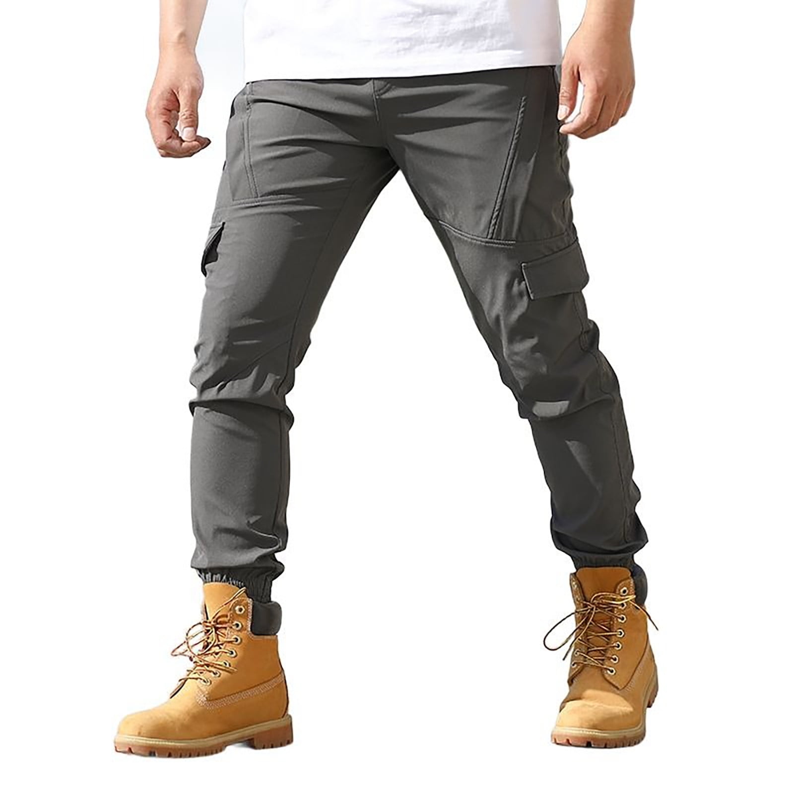 CONFREE Casual Pants for Men Wide Leg Cargo Pants for Men Buttons Solid ...