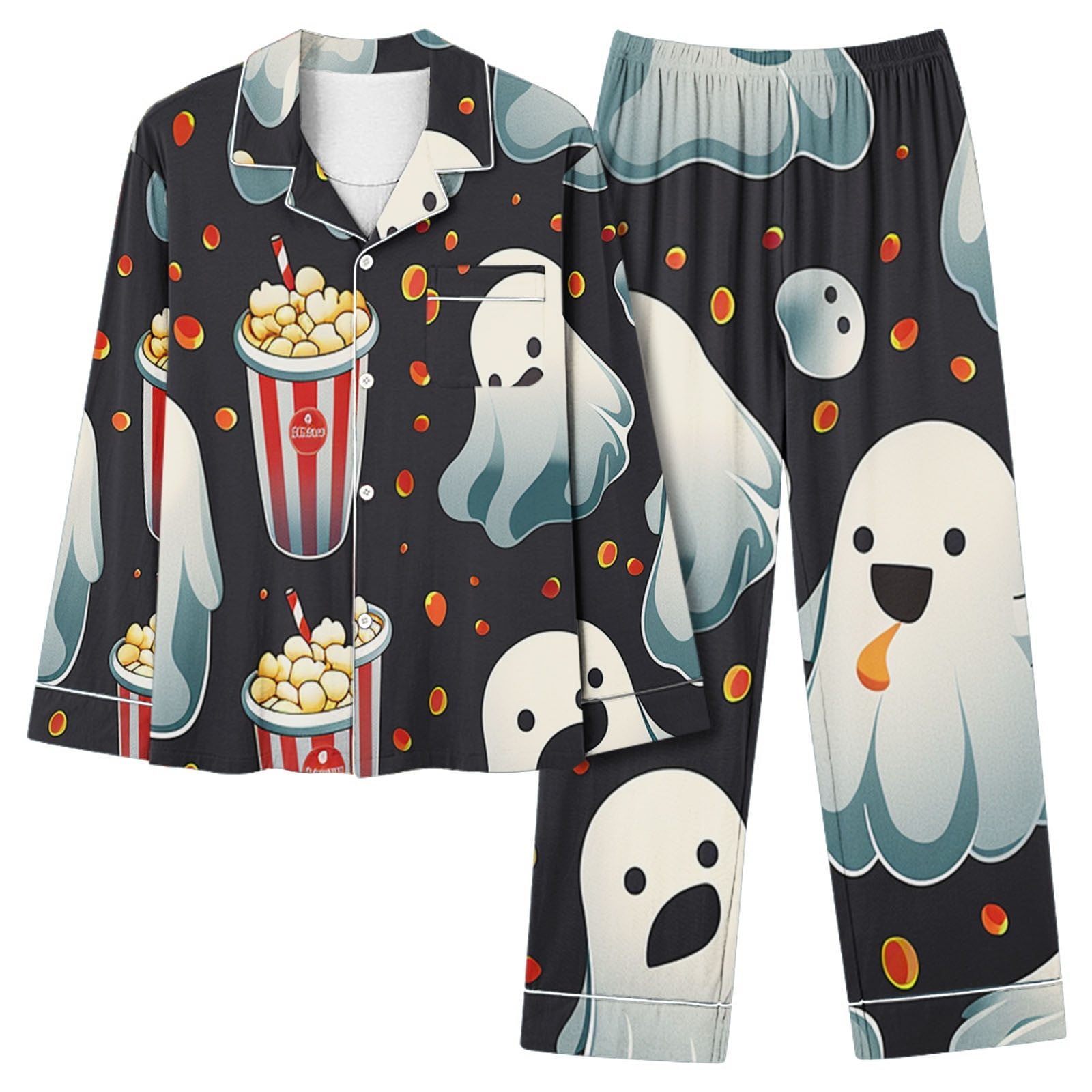CONFREE Halloween Pajamas for Women Set Long Sleeve Pumpkin Ghost ...
