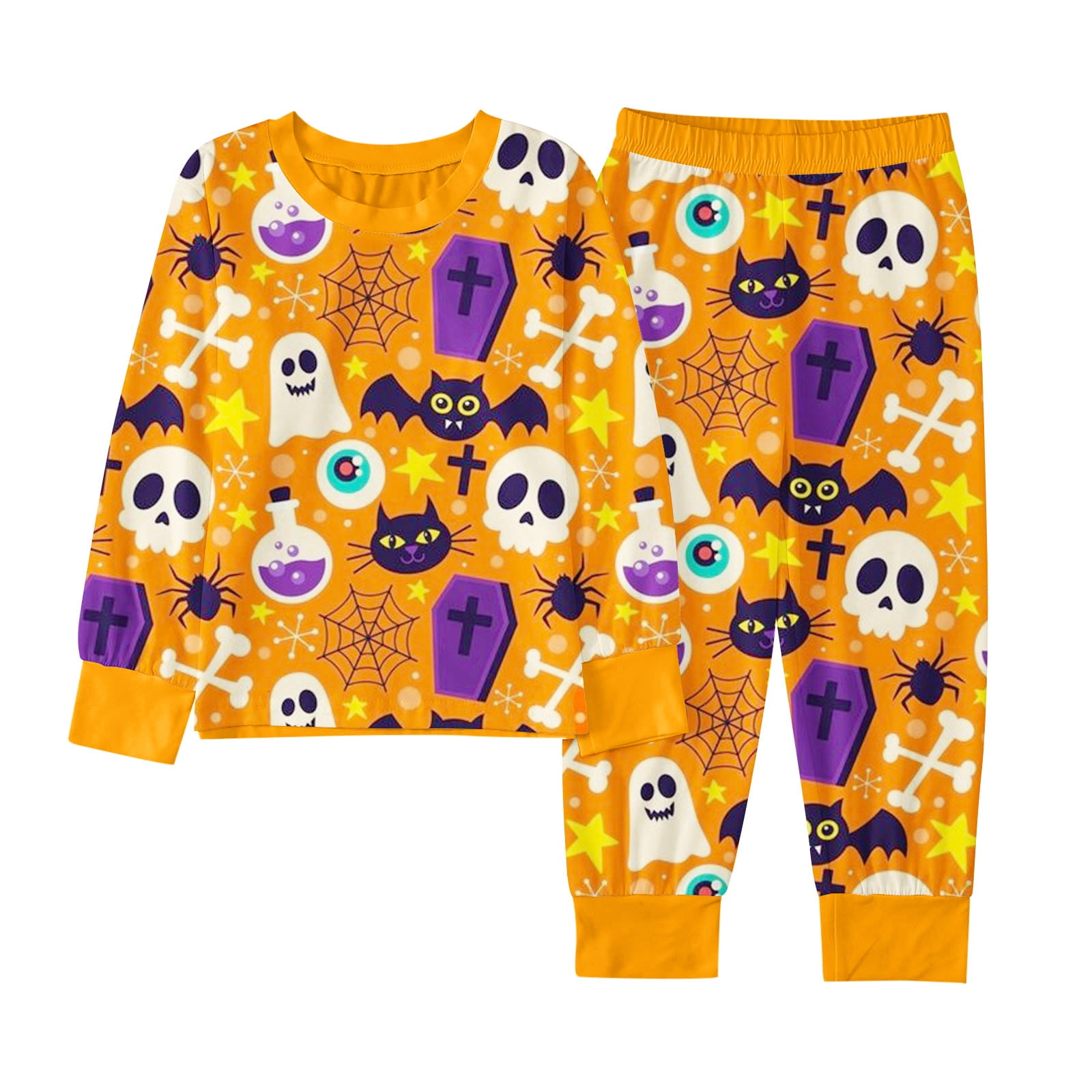 CONFREE Halloween Unisex Kids Pajamas Set Long Sleeve Cartoon Pumpkin ...