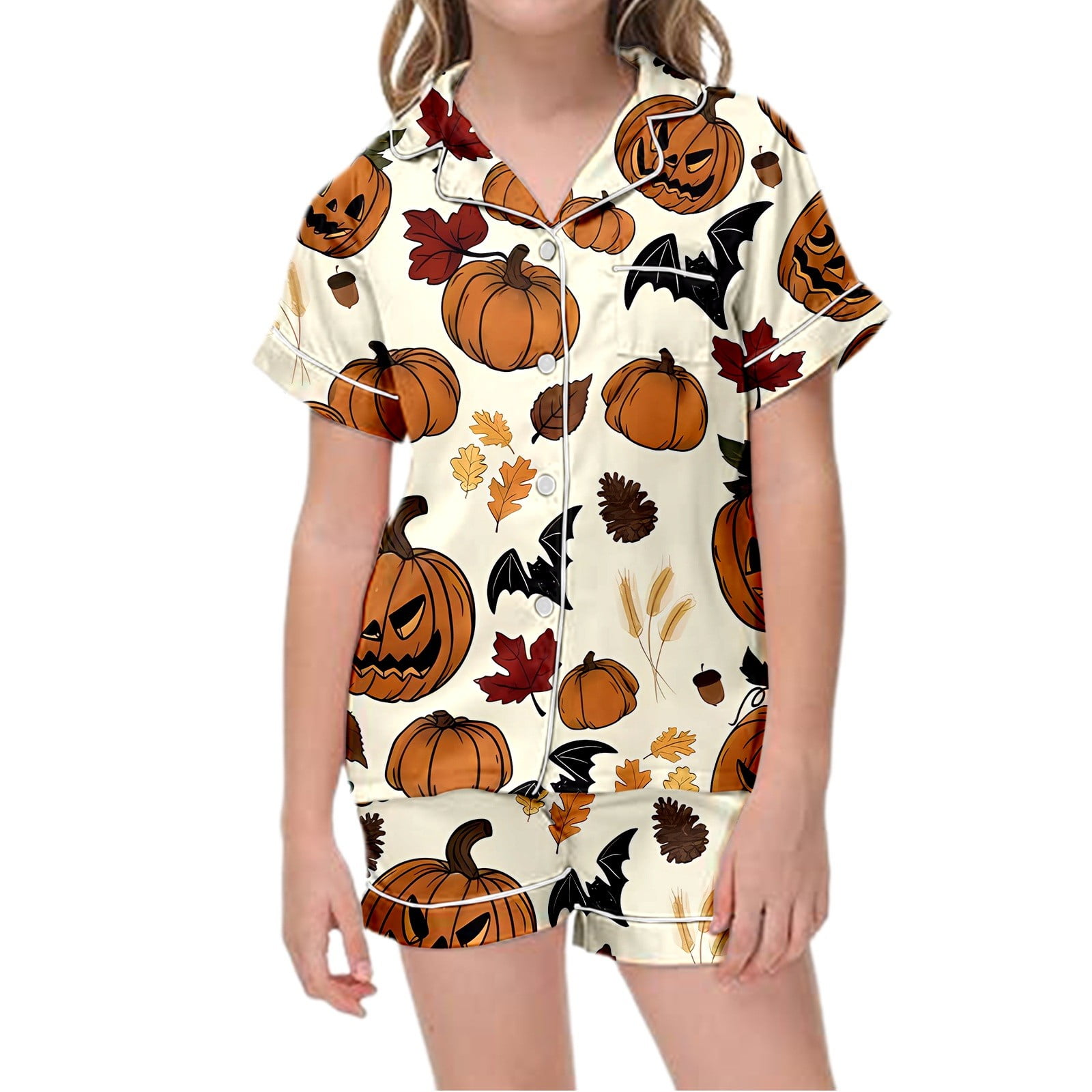CONFREE Halloween Unisex Kids Pajamas Set Short Sleeve Cartoon Pumpkin ...