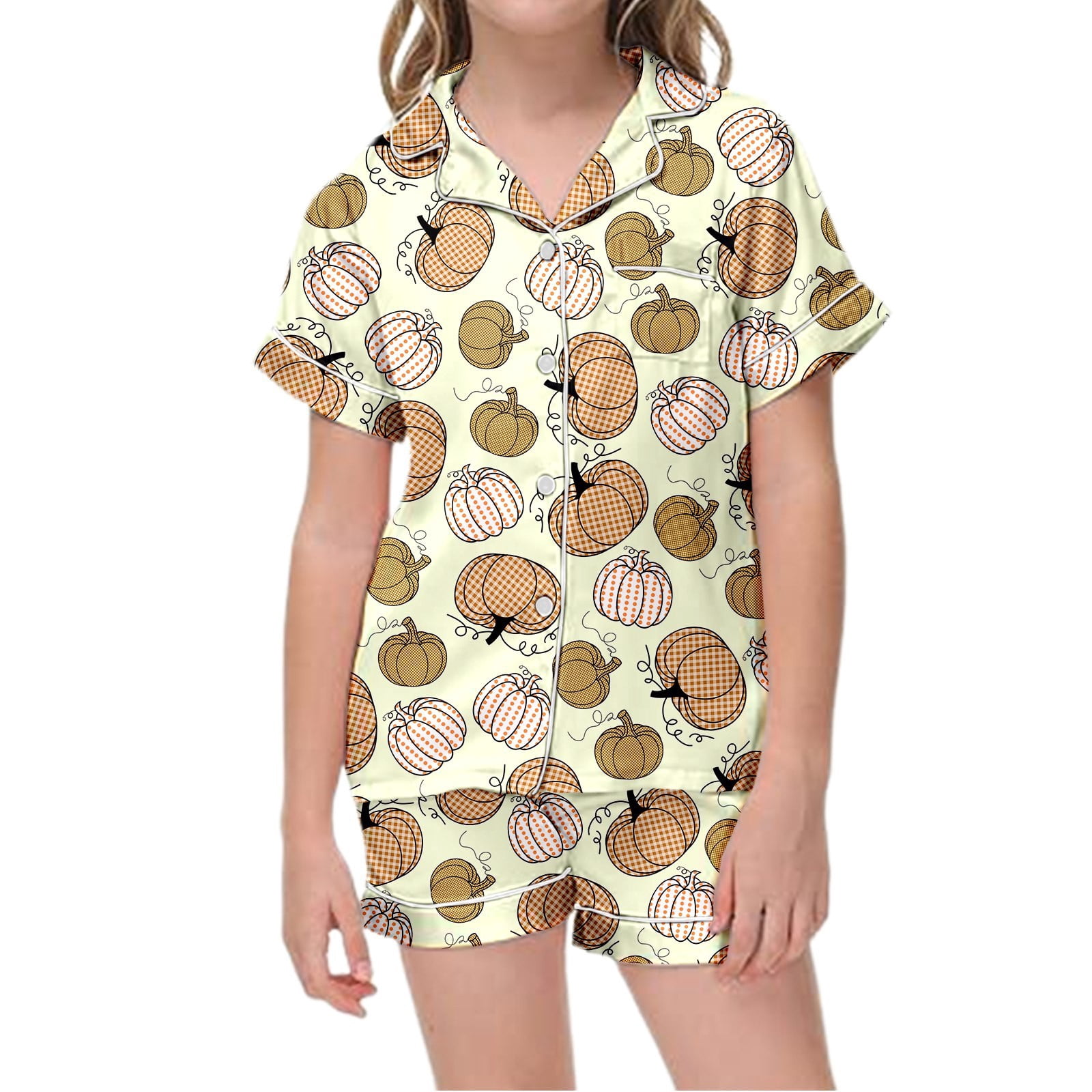 CONFREE Halloween Unisex Kids Pajamas Set Short Sleeve Cartoon Pumpkin ...