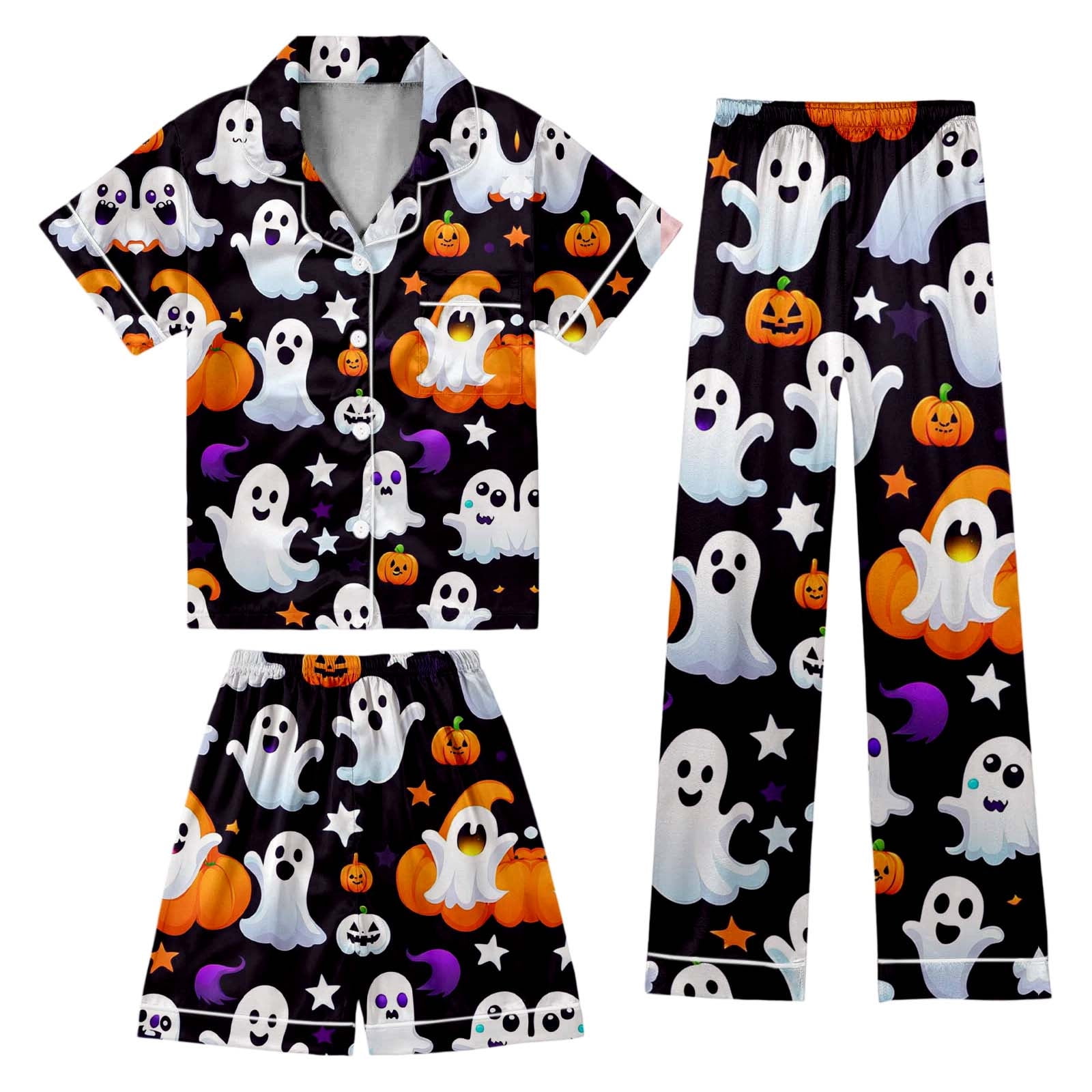 CONFREE Halloween Unisex Kids Pajamas Set Short Sleeve Cartoon Pumpkin ...