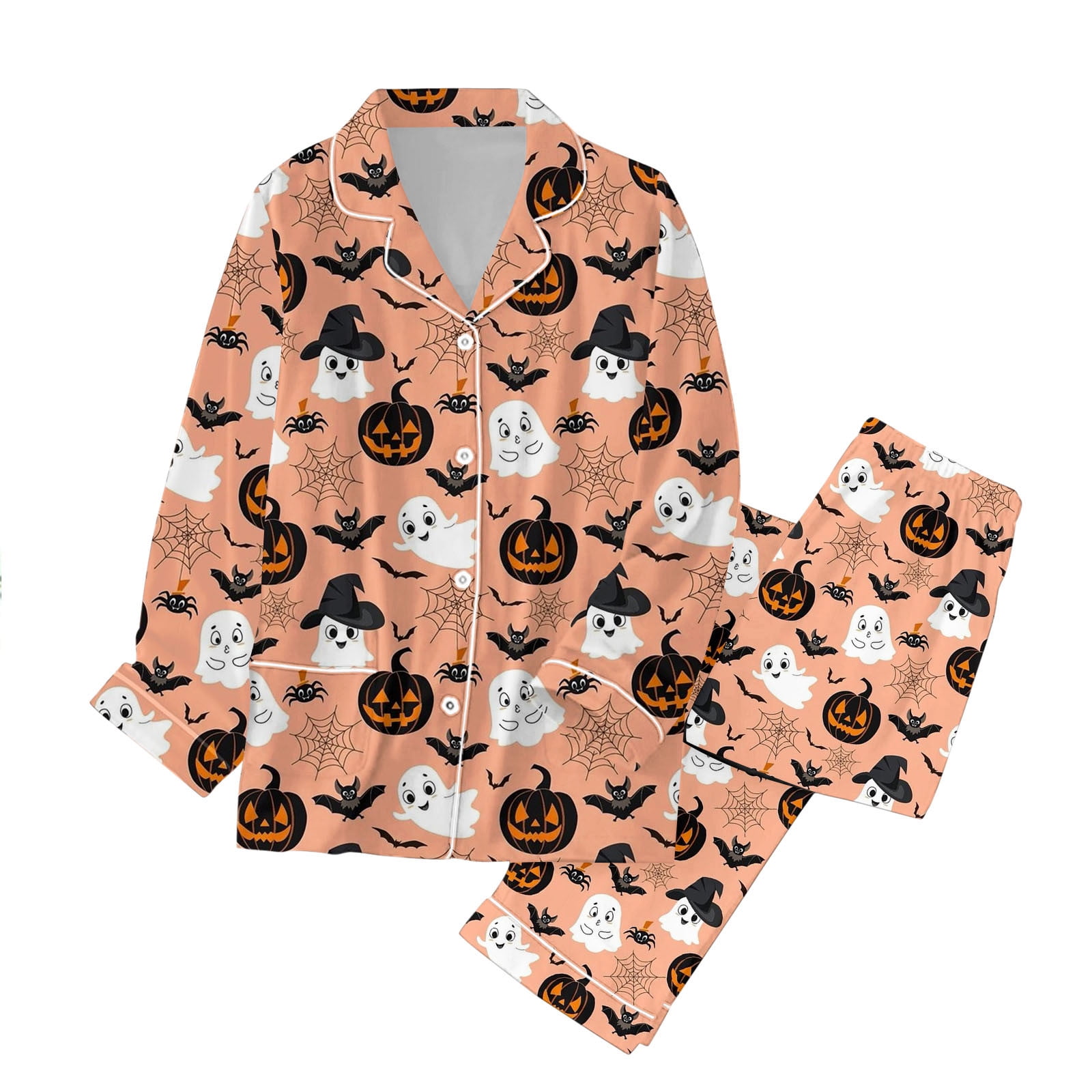 CONFREE Halloween Women Pajamas Sets Long Sleeve Pumpkin Ghost ...