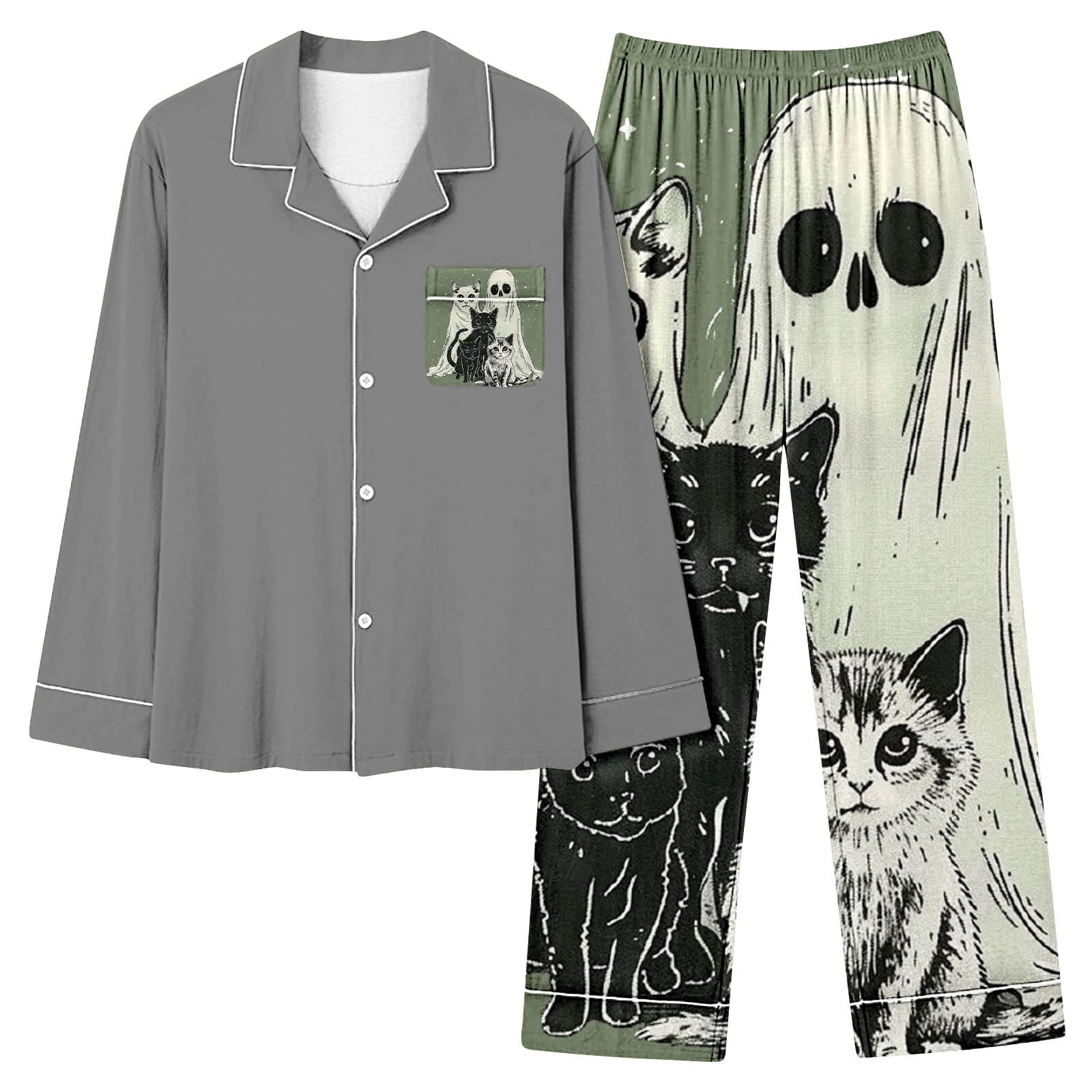 CONFREE Halloween Women's Pajama Sets Long Sleeve Pumpkin Ghost ...
