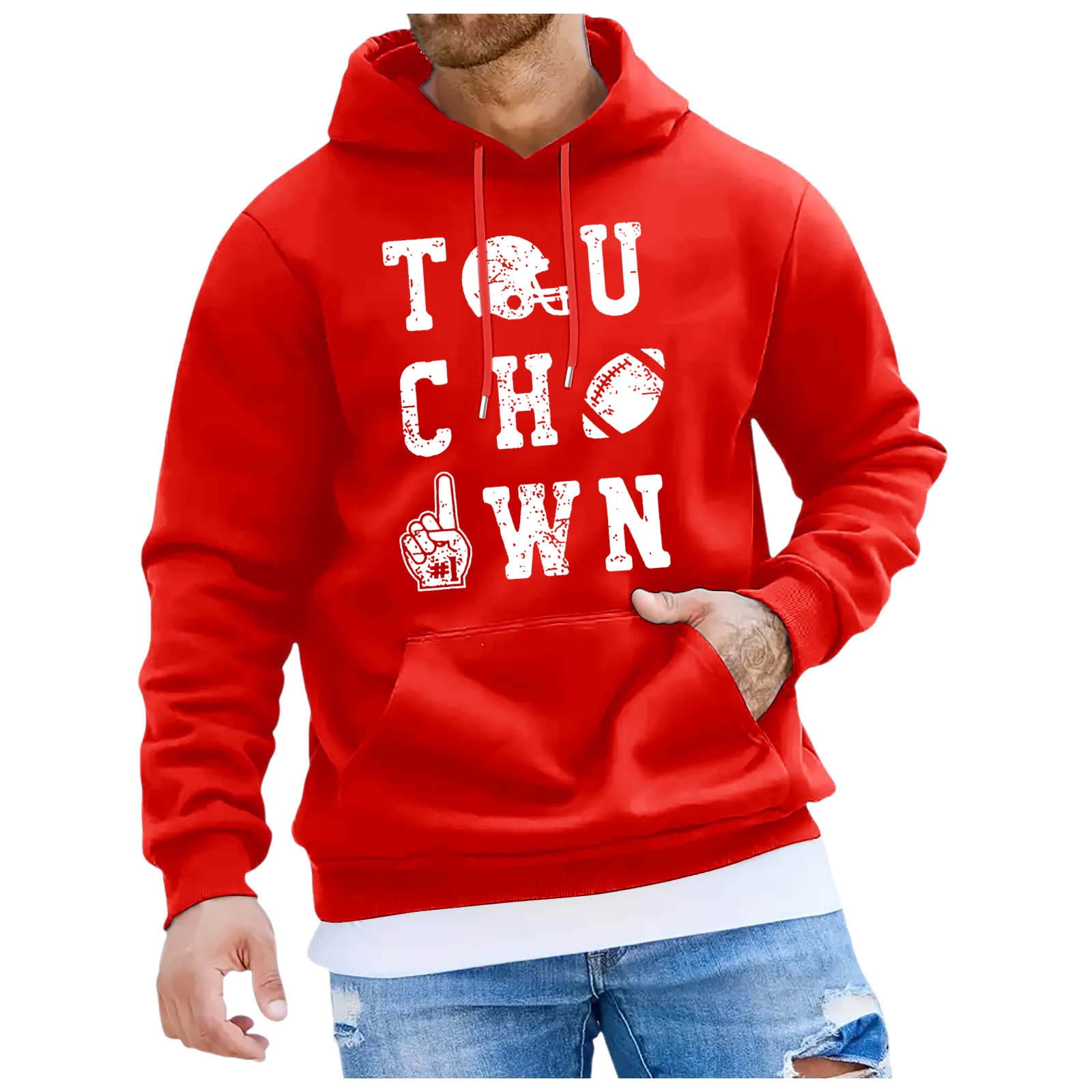 CONFREE Men's Hoodie Baseball Prints Hoodies For Men Graphic Long ...