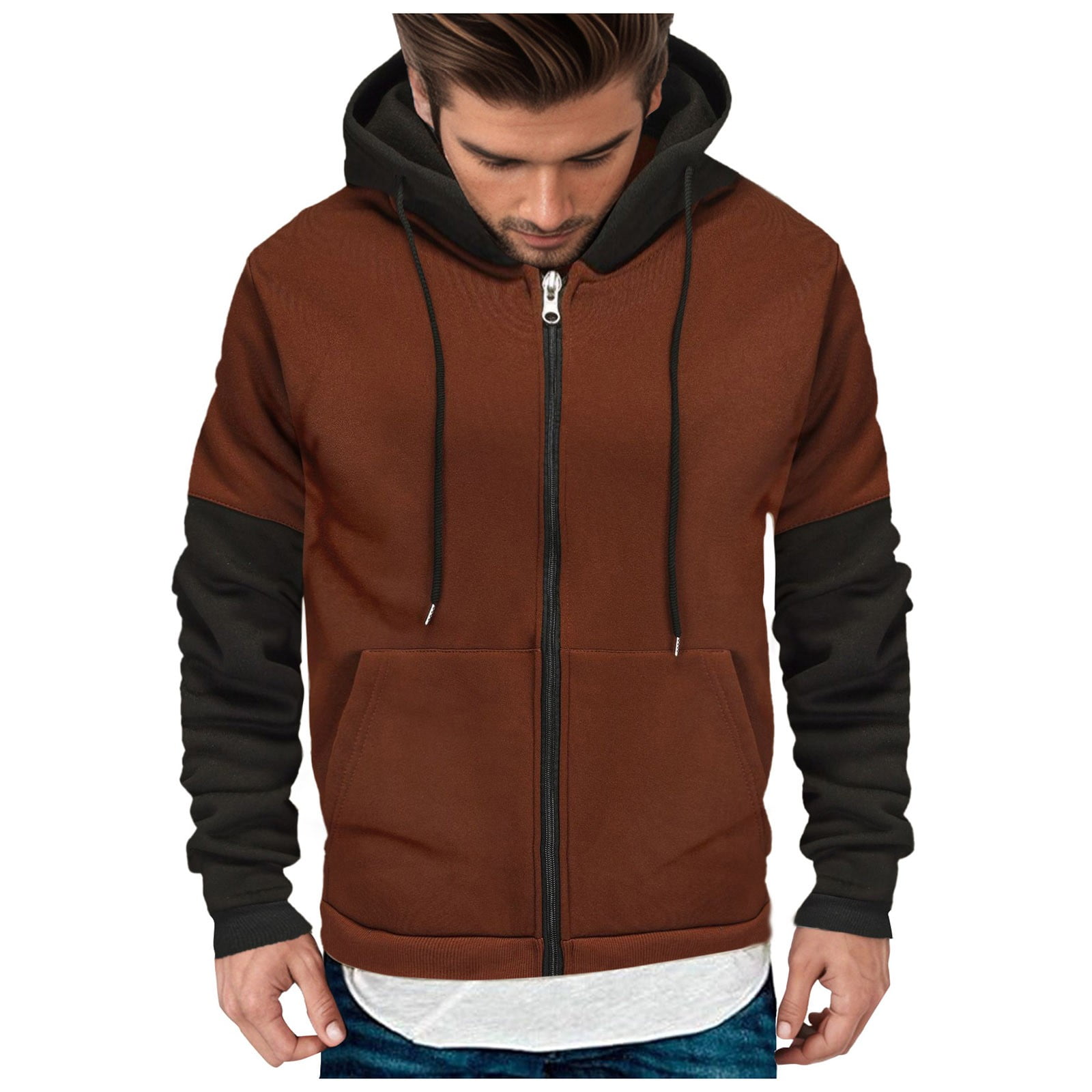 CONFREE Men's Hoodies Patchwork Color Hoodies For Men Full Zip Long ...