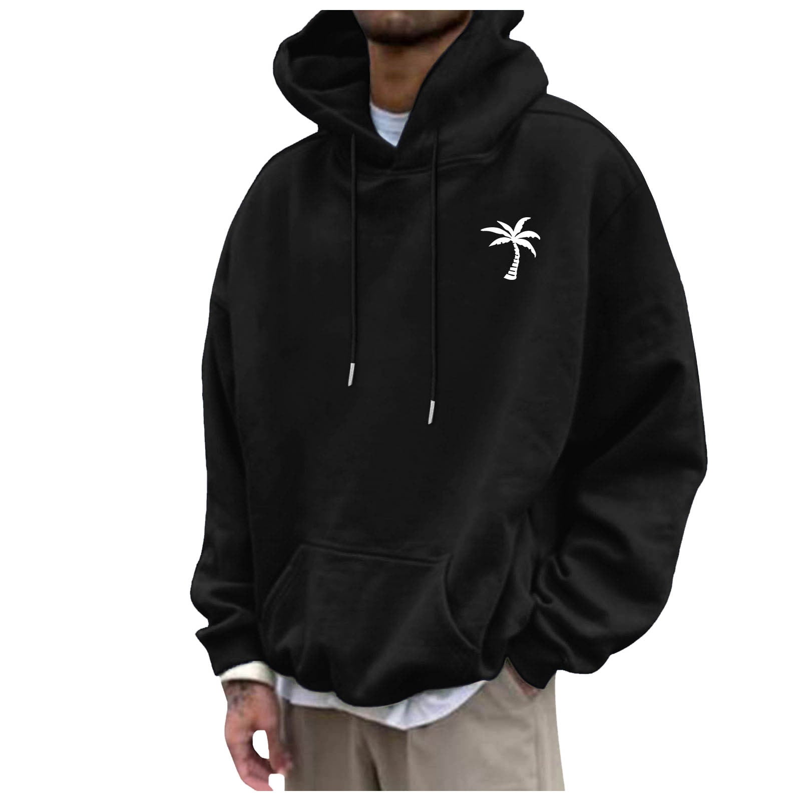 CONFREE Mens Hoodie Palm Tree Prints Hoodies For Men Long Sleeve Casual ...