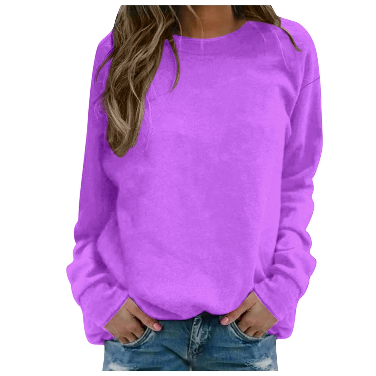 CONFREE Sweatshirts For Women Long Sleeve Ladys Basic Sweatshirt Solid ...