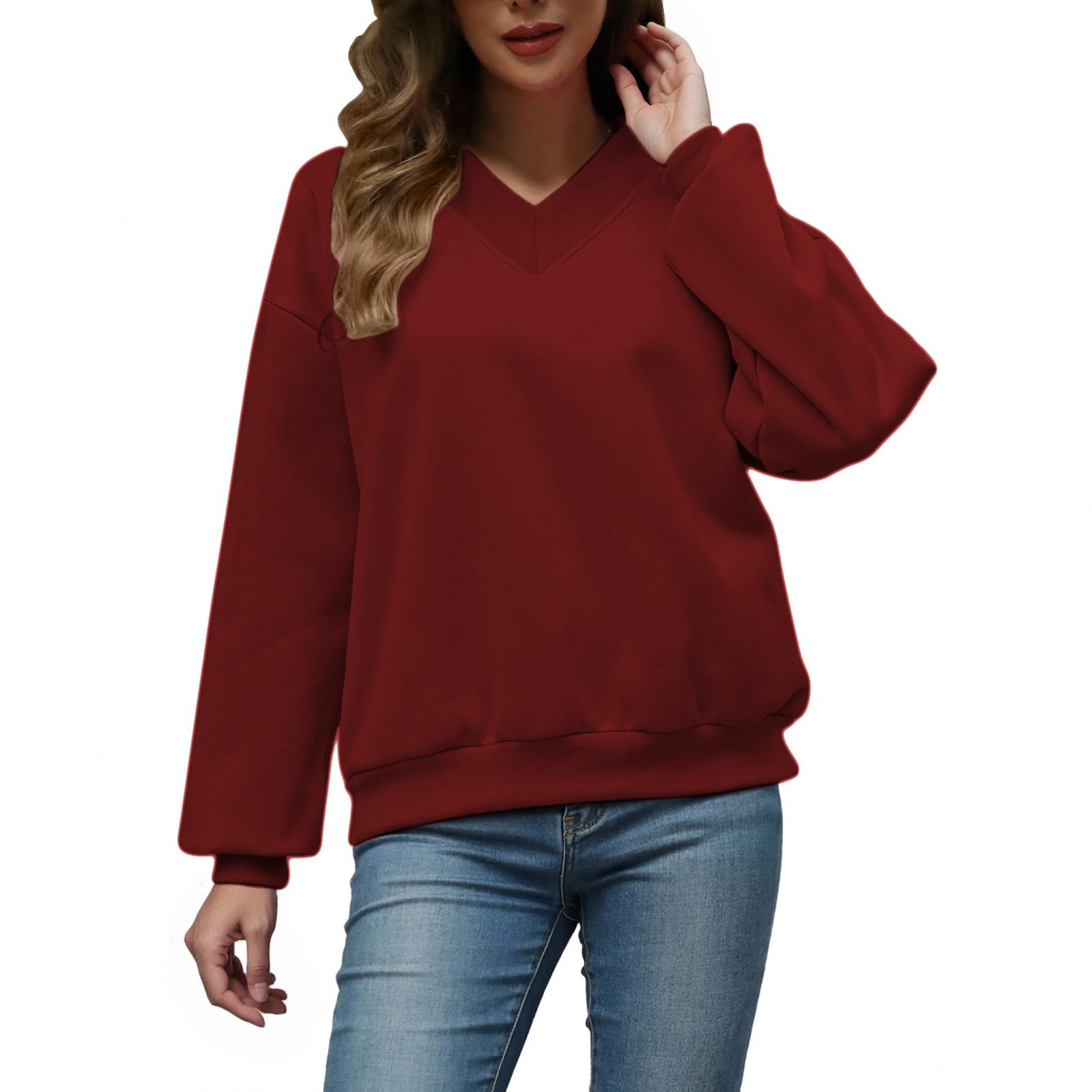 CONFREE Sweatshirts For Women Long Sleeve Ladys Fleece Sweatshirt Solid ...