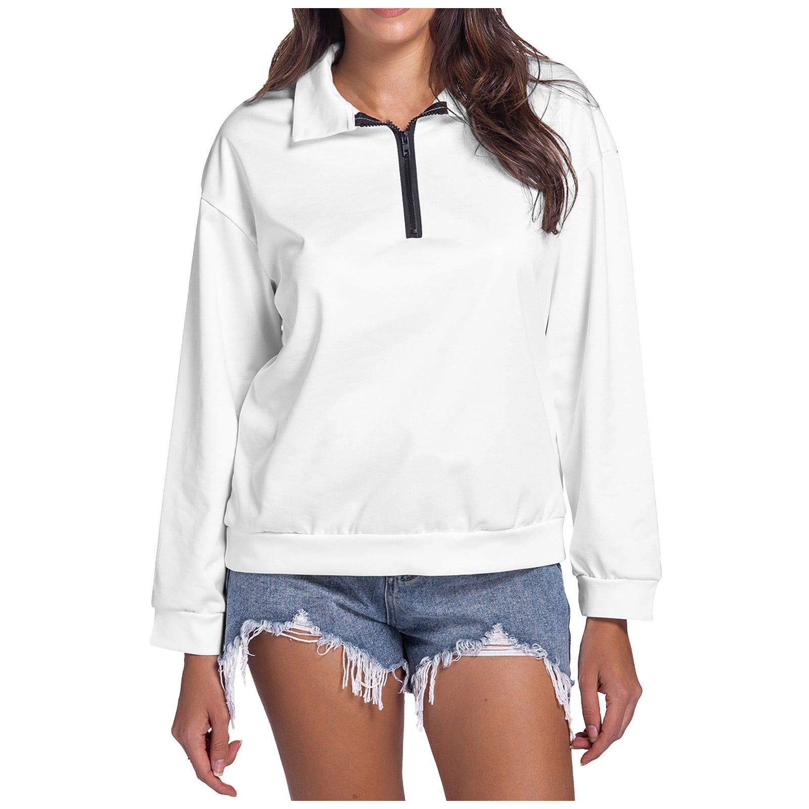 CONFREE Sweatshirts For Women Long Sleeve Ladys Sweatshirt Half Zip ...