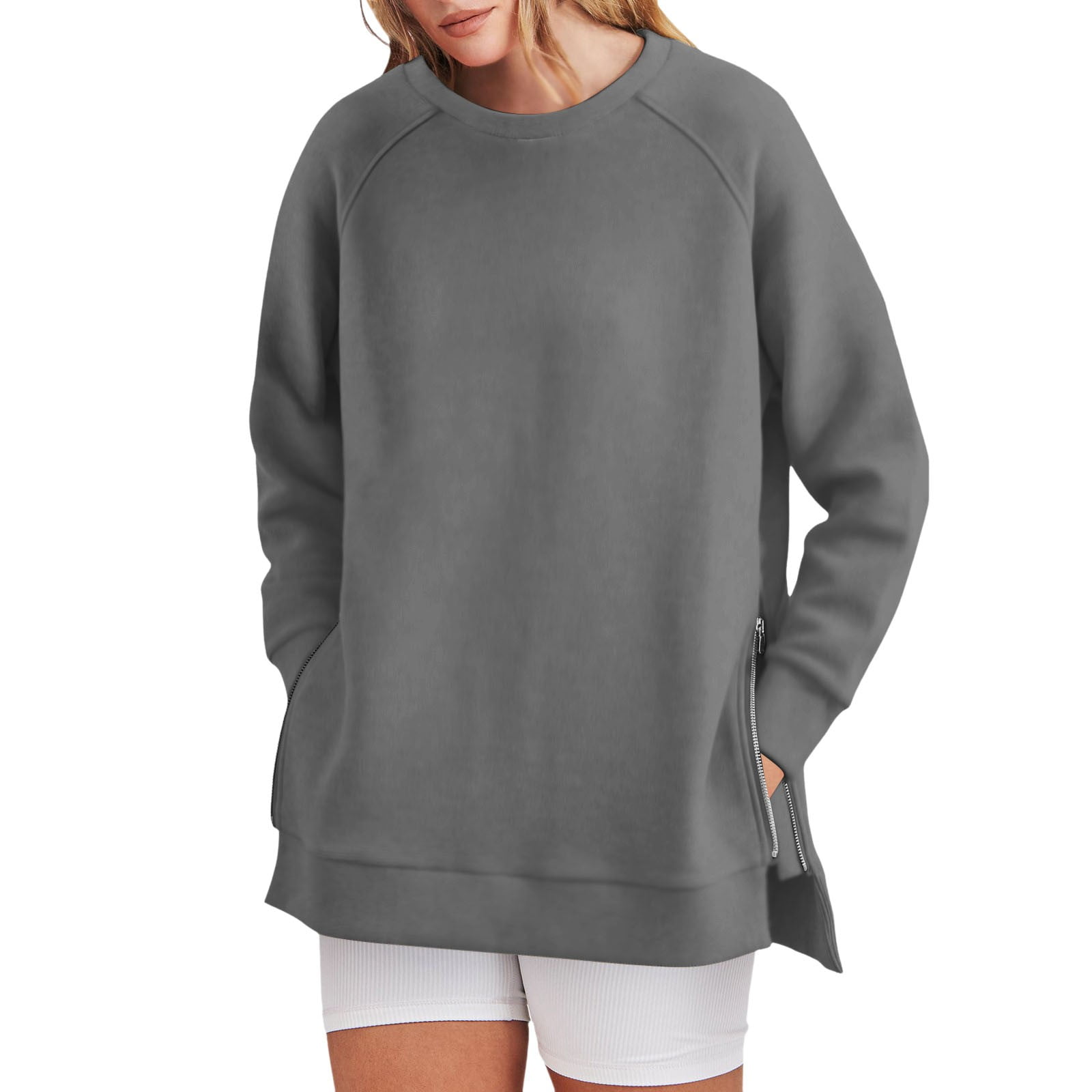 CONFREE Sweatshirts For Women Long Sleeve Ladys Sweatshirt Split Hem ...