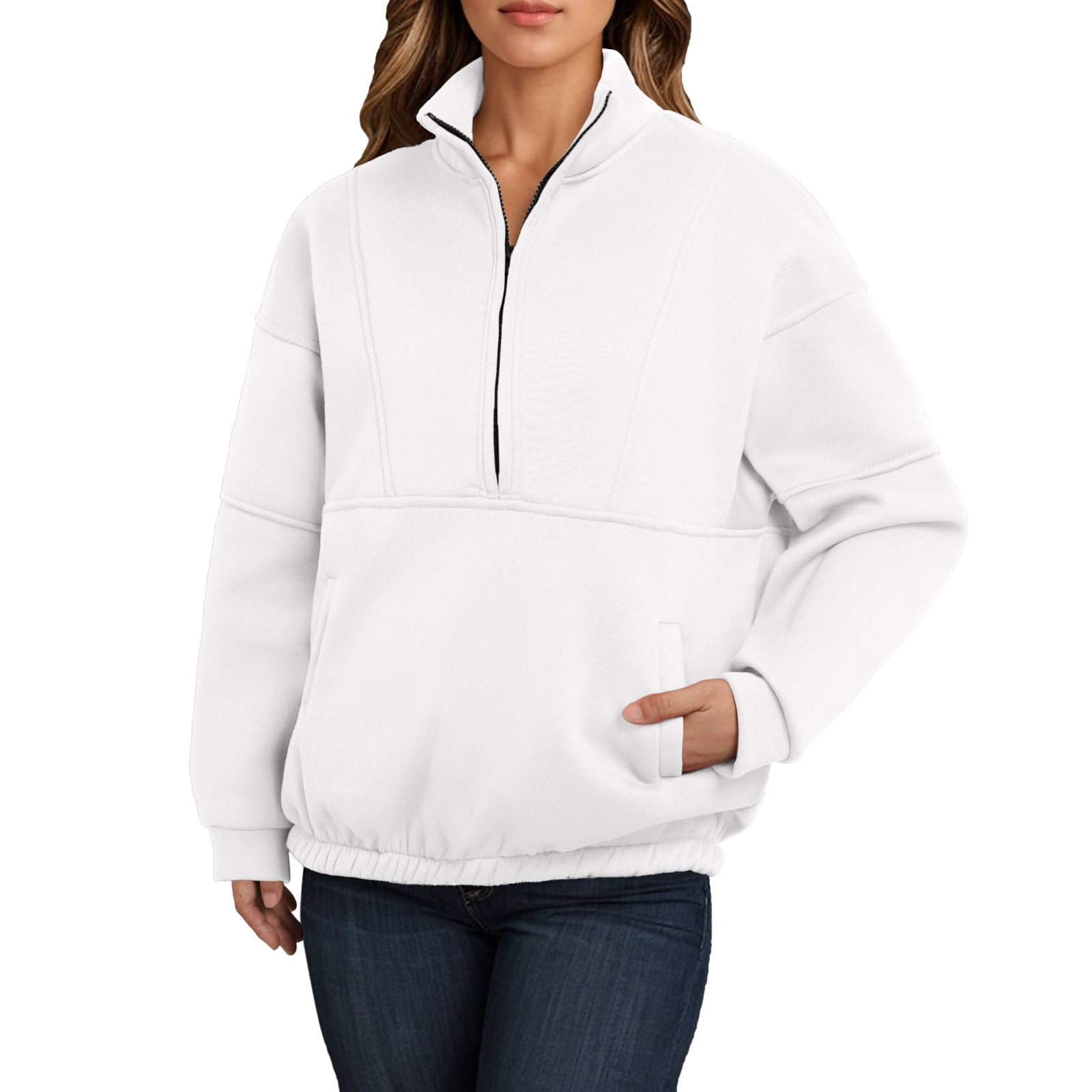 CONFREE Sweatshirts For Women Long Sleeve Ladys Sweatshirt Zip Up Solid ...