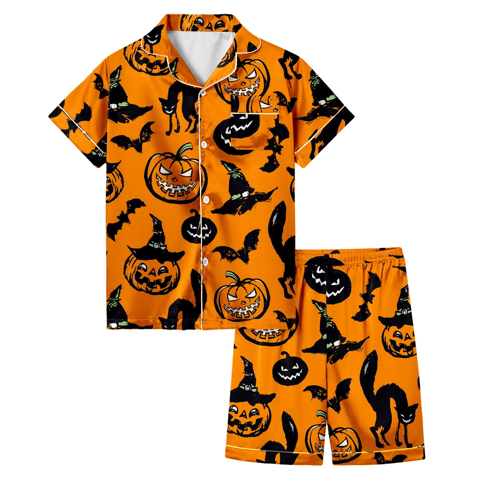 CONFREE Toddler Girls Halloween Pajamas Short Sleeve Cartoon Pumpkin ...