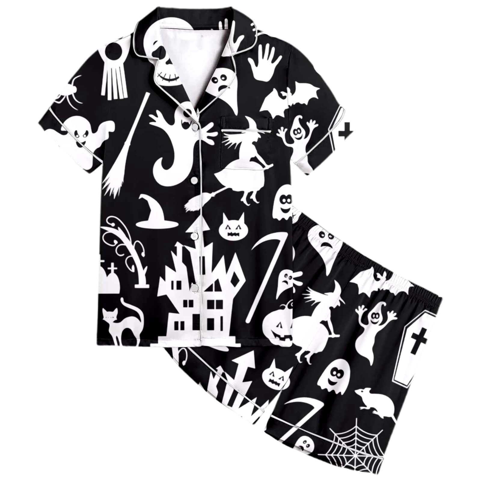 CONFREE Toddler Girls Halloween Pajamas Short Sleeve Cartoon Pumpkin ...