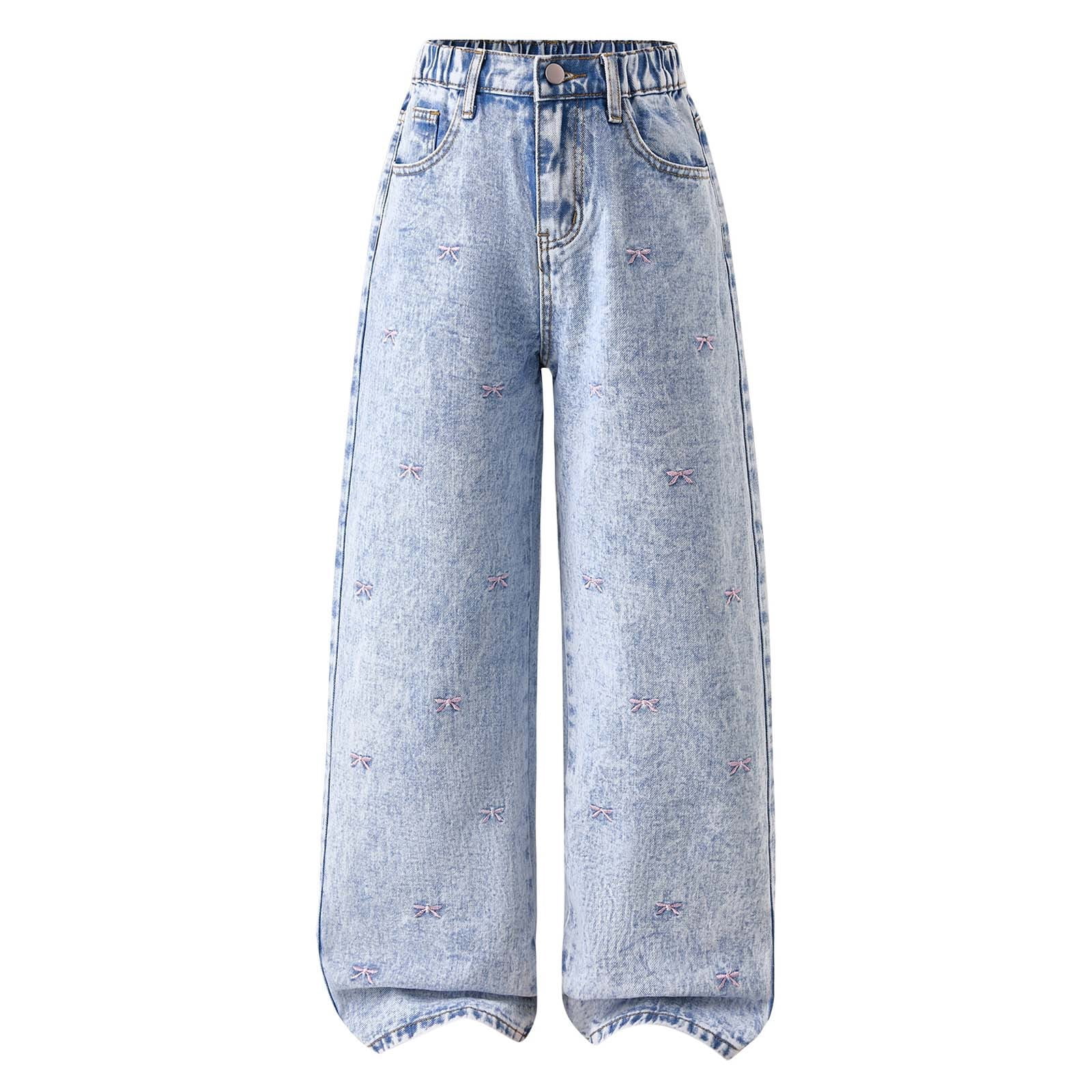 CONFREE Toddler Girls Jeans Bowknot Embroidery Jeans for Girl Elastic ...
