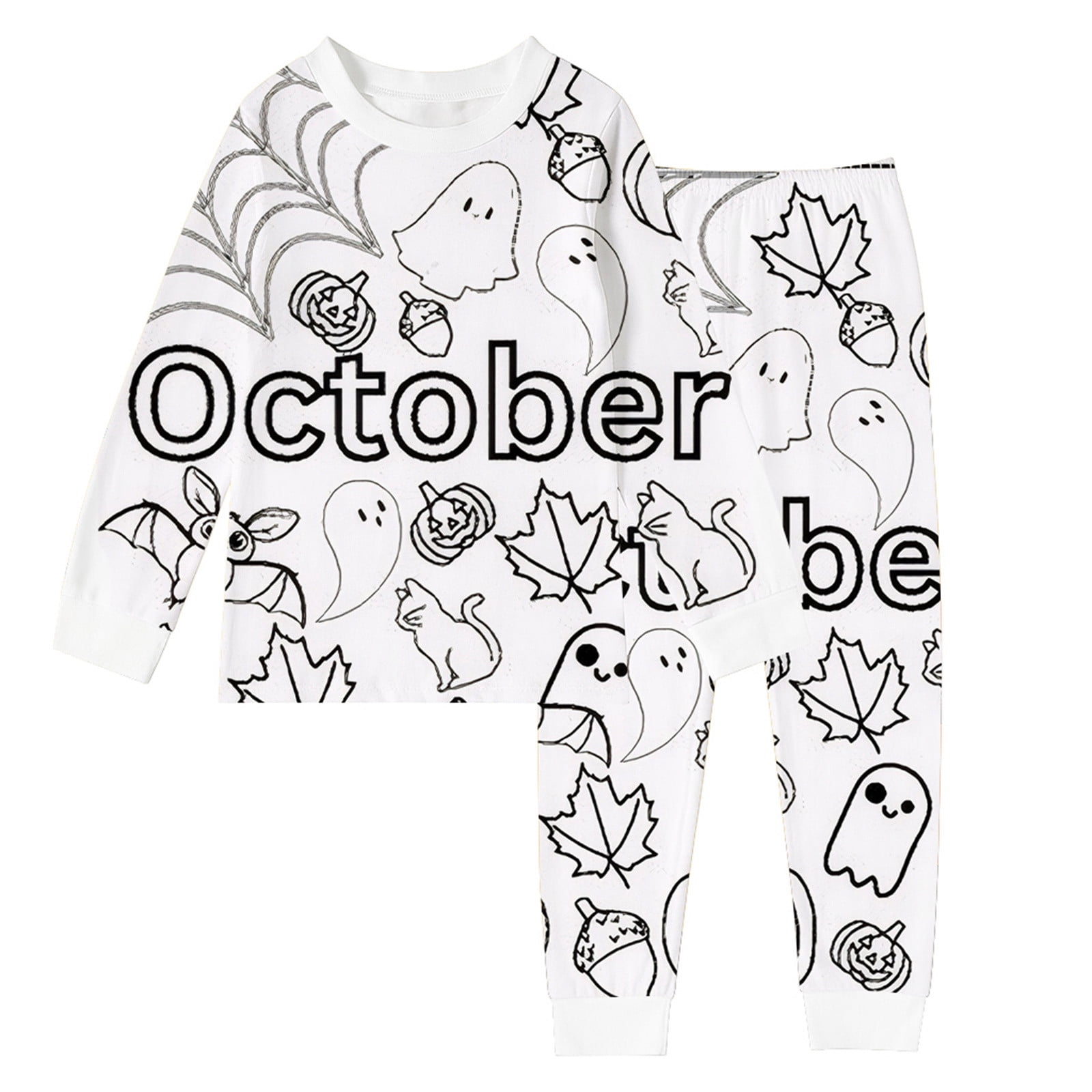 CONFREE Unisex Kids Halloween Pajamas Set Long Sleeve Cartoon Pumpkin ...