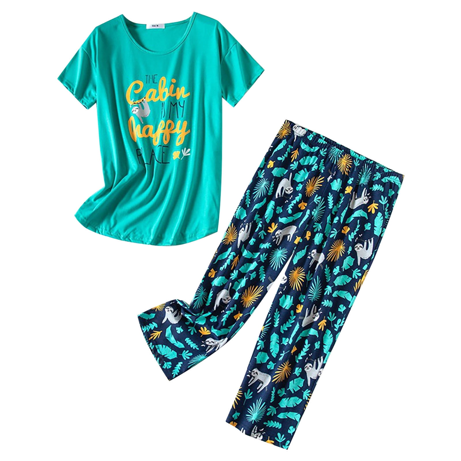 CONFREE Women Pajamas Sets Short Sleeve Casual Print Oversized ...