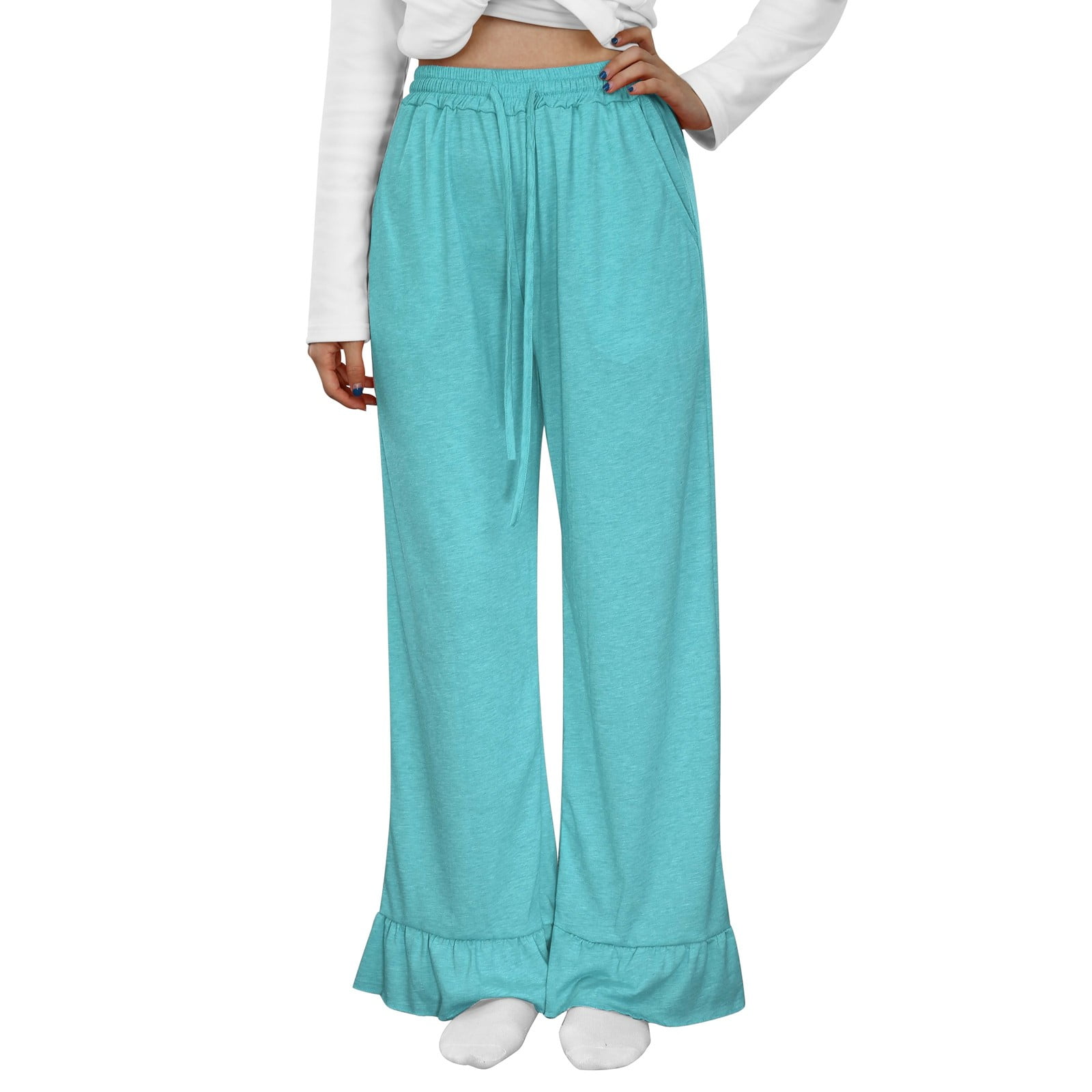 CONFREE Womens Casual Pants Wide Leg Flared Pants for Women Elastic ...