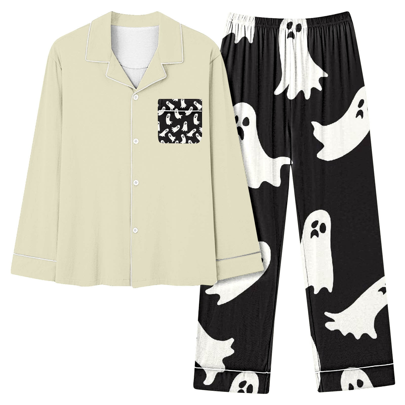 CONFREE Womens Halloween Pajamas Long Sleeve Cartoon Pumpkin Ghost ...