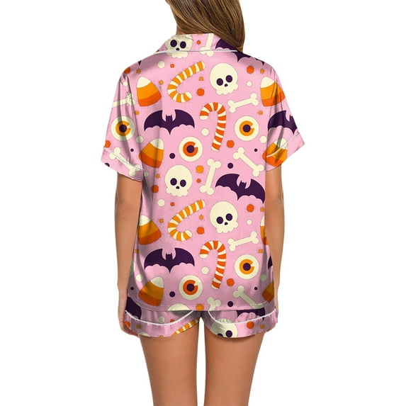 CONFREE Womens Halloween Pajamas Short Sleeve Cartoon Pumpkin Ghost ...