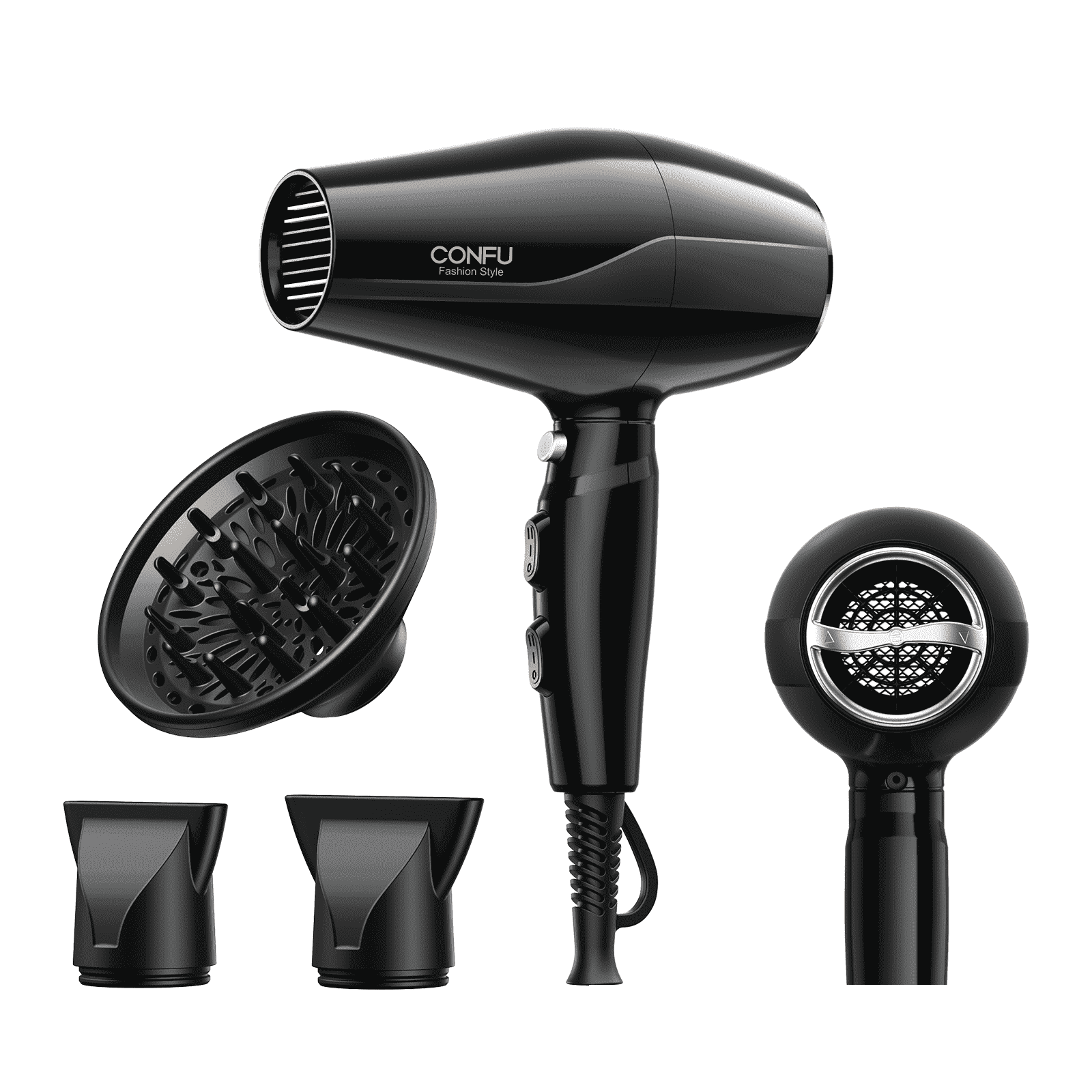 CONFU Ionic Ceramic Hair Dryer with Diffuser & 2 Concentrators ...