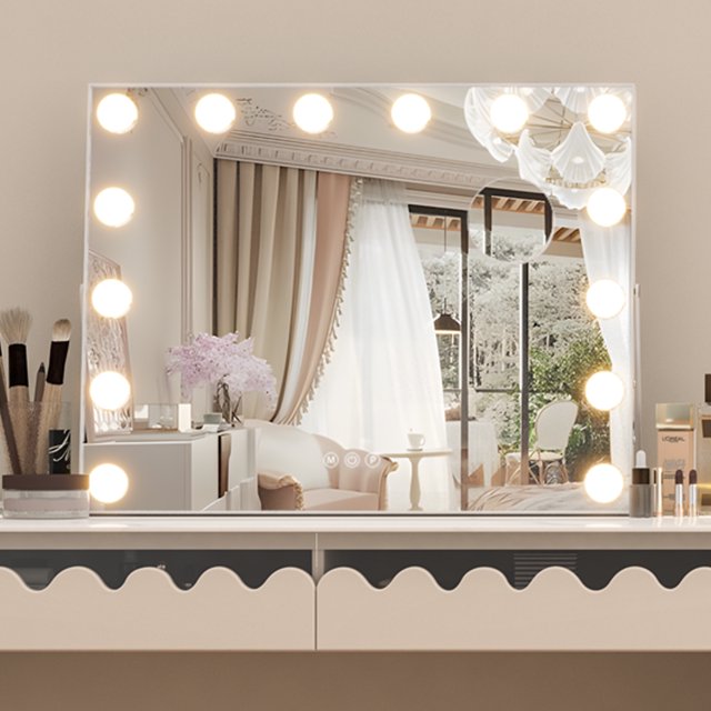 CONGUILIAO Large Vanity Mirror with Hollywood LED Lights, 14 Bulbs, 3 ...
