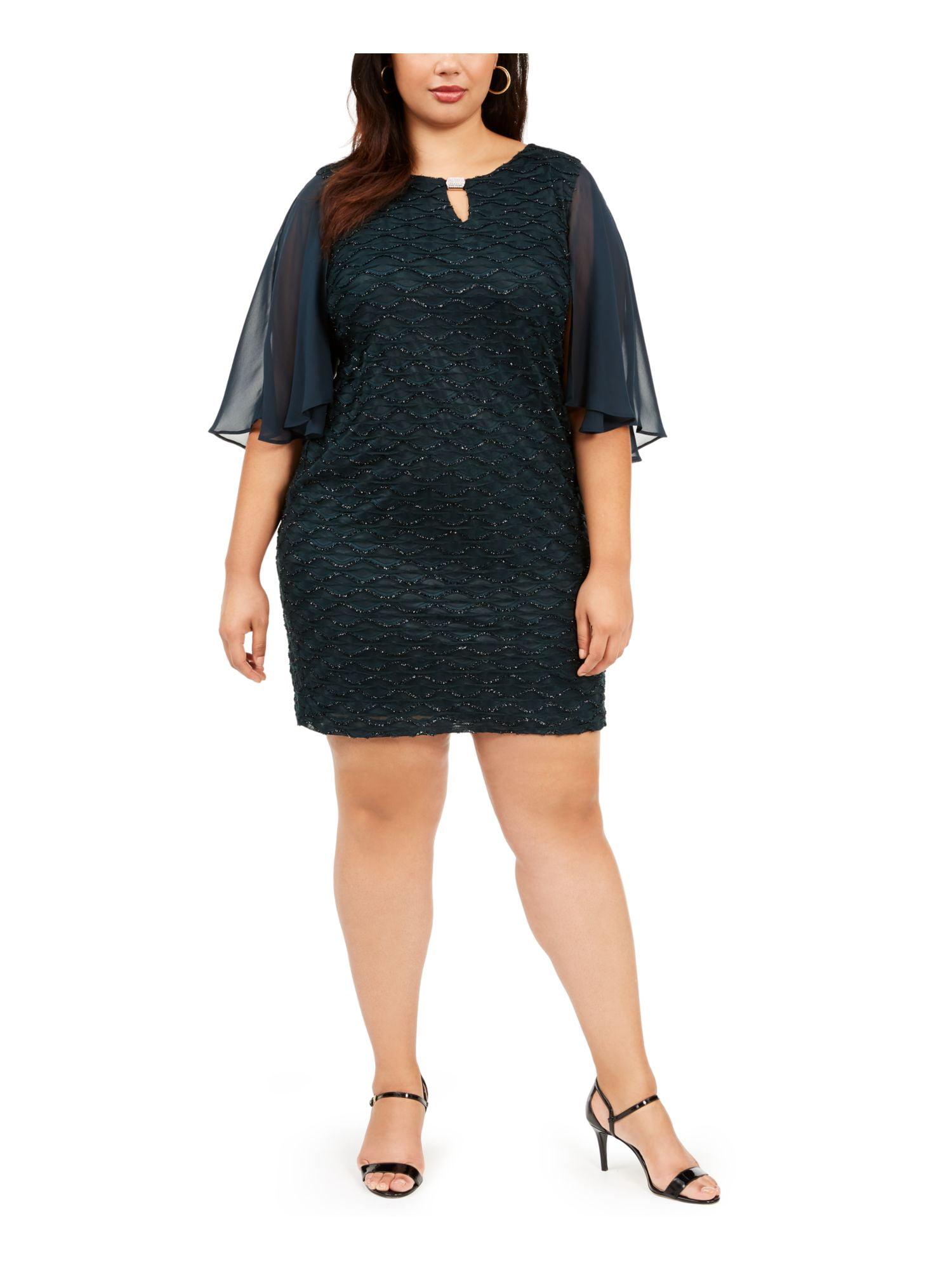 Connected Apparel Womens Green Embellished Textured Capelet Flutter