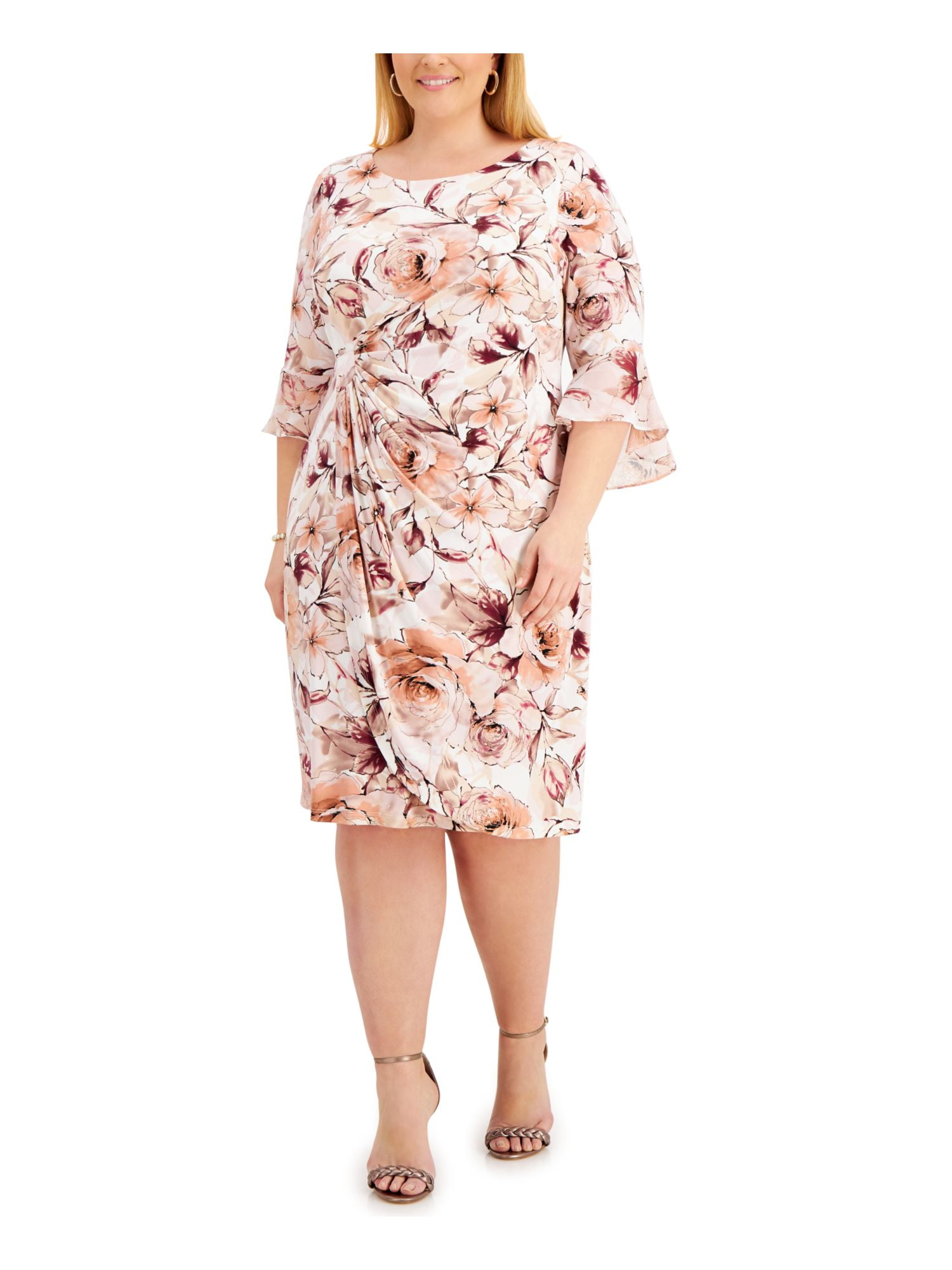 CONNECTED APPAREL Womens Ivory Stretch Ruffled Gathered At Waist Floral ...