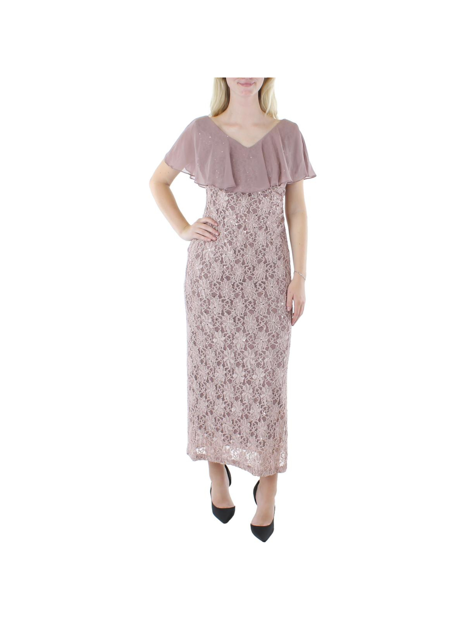 CONNECTED APPAREL Womens Pink Sequined Lined Side Slit Sheer Overlay ...