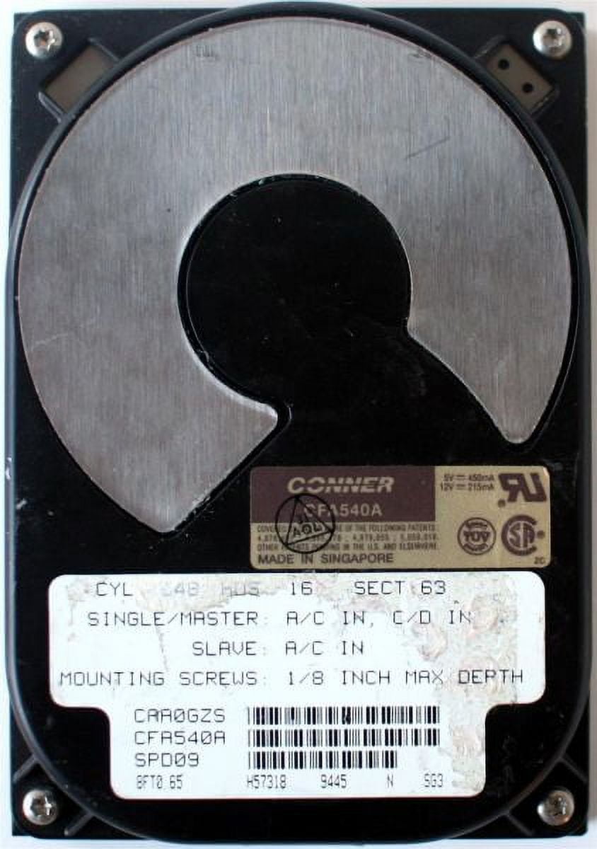 CONNER 540MB IDE HDD, CFA540A SPD09 8FT0.65 H57318 9445 N SG3 - Walmart.com