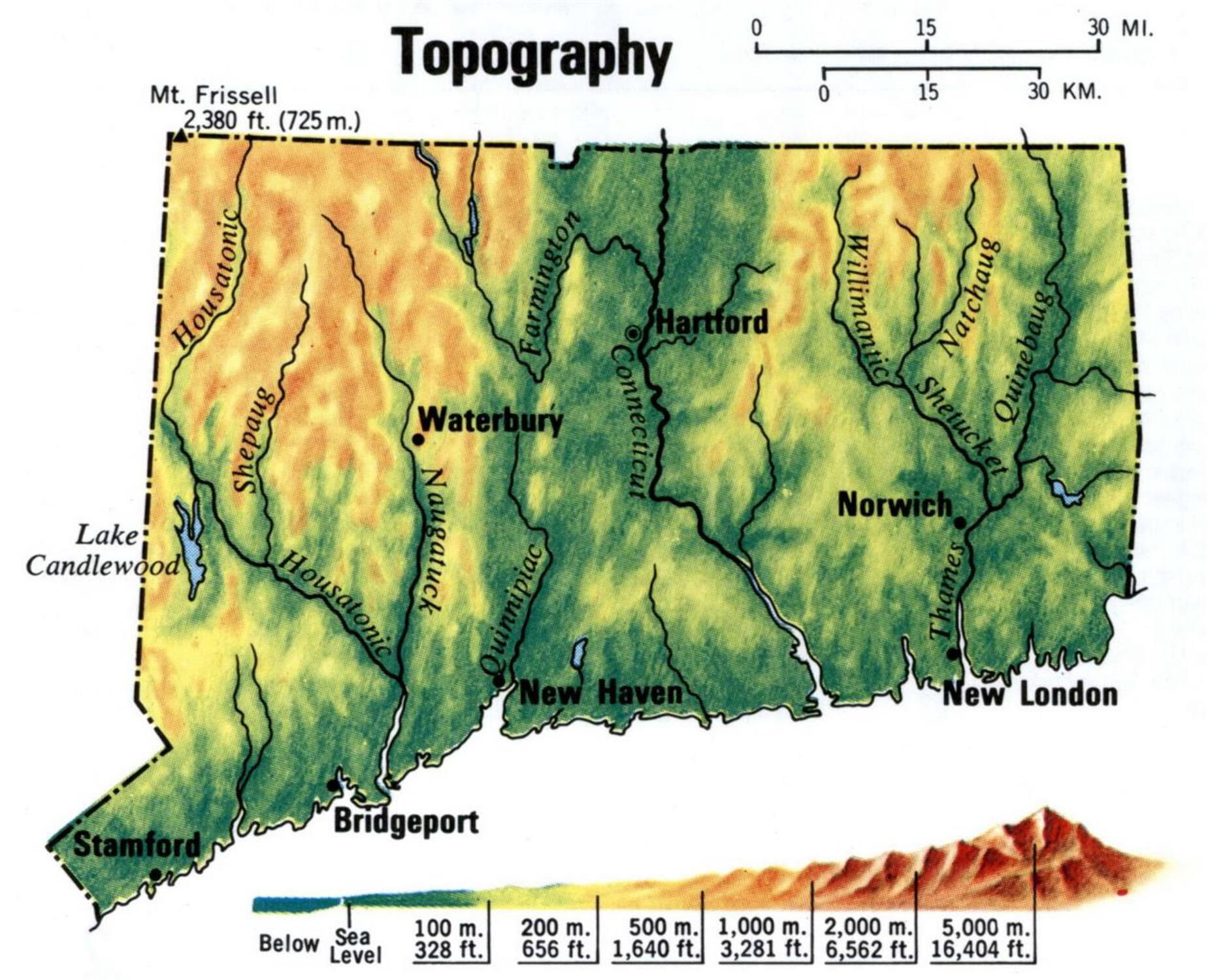 Conneticut Topography Road Map Glossy Poster Picture Photo Print Banner ...