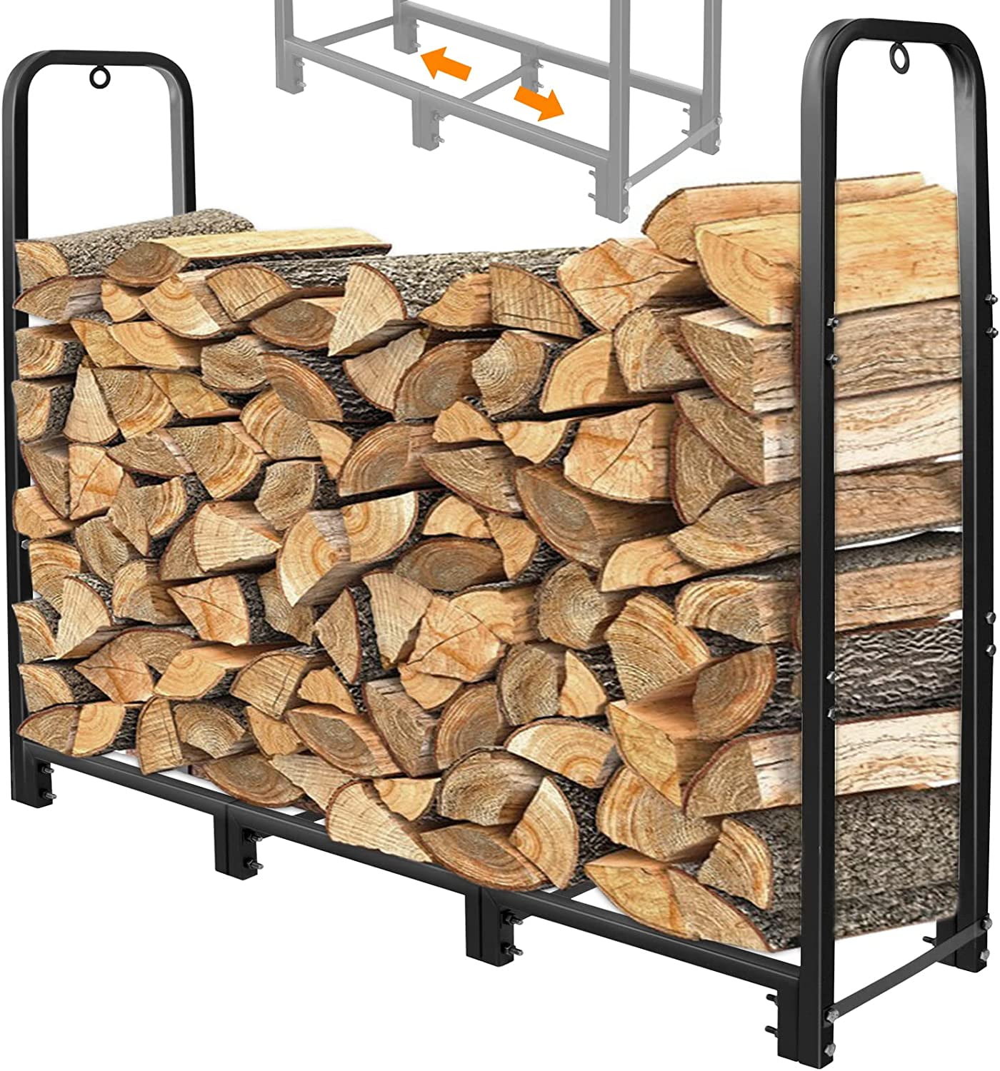 CONNOO 4ft Firewood Rack Stand Heavy Duty Firewood Log Rack Holder ...