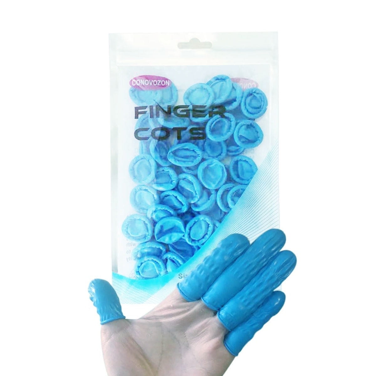 CONOVOZON Large Disposable Nitrile Finger Cots, 100 pcs (Blue ...