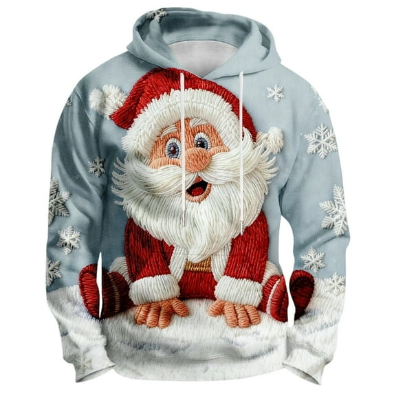 CONROSES Christmas Mens Fleece Hoodies Cartoon Xmas Santa Claus Graphic Hoodie for Men Long ...