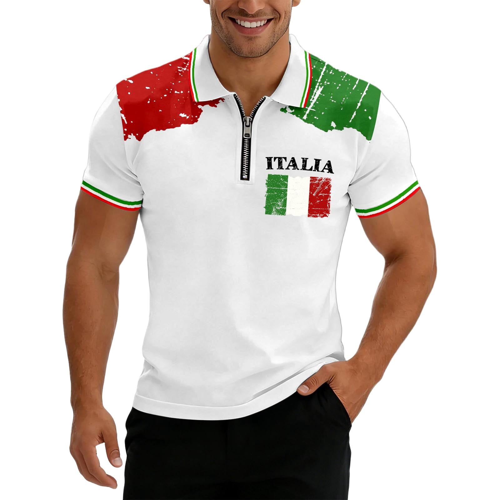 CONROSES Italian Day Mens Short Sleeve Zip Polo Shirts Patriotic Italy ...