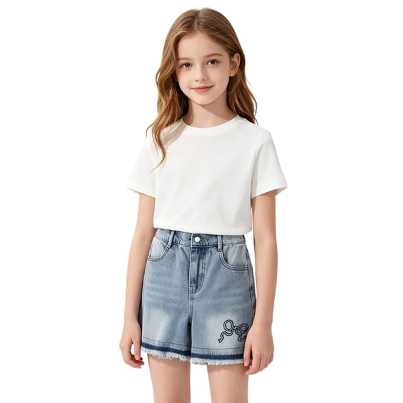 CONROSES Little Girls Denim Shorts Bowknot Embroidery Short Jeans for ...