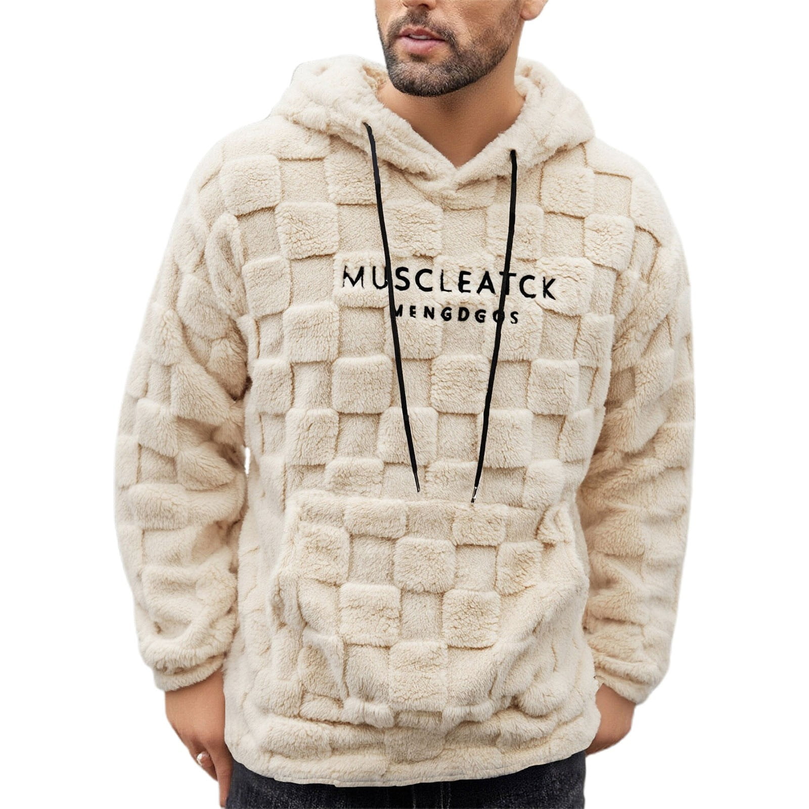 CONROSES Men's Fleece Hoodies Letter Graphic Y2K Hoodie for Men Long Sleeve Warm Pullover Hooded ...