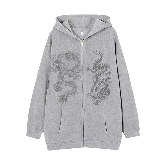 CONROSES Men's Hoodies Dragon Graphic Y2K Hoodie for Men Long Sleeve Zip Up Pullover Hooded ...