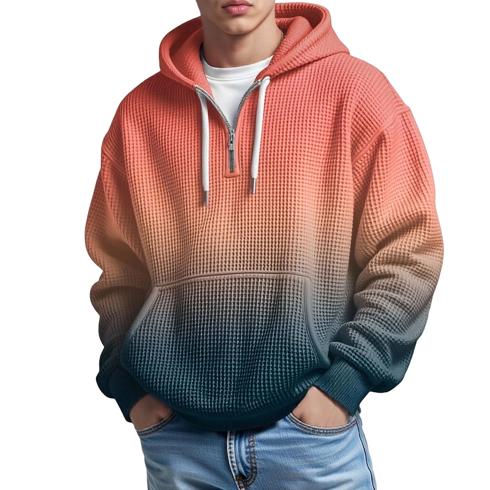 Conroses Men S Hoodies Gradient Color Hoodie For Men Long Sleeve Half