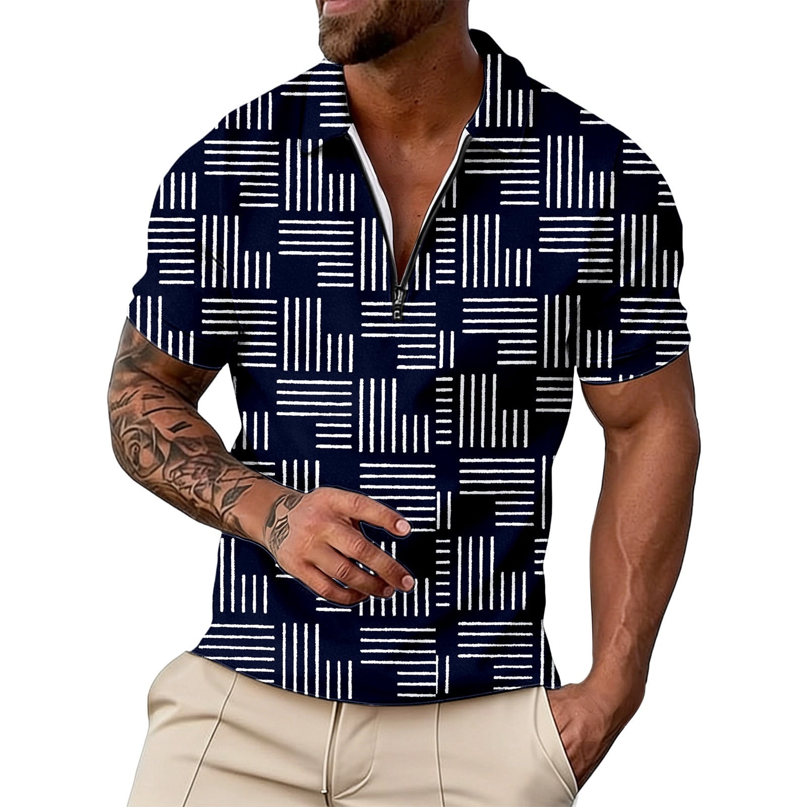 CONROSES Men's Short Sleeve Zip Polo Shirts Graphic Collared Polo Shirt ...