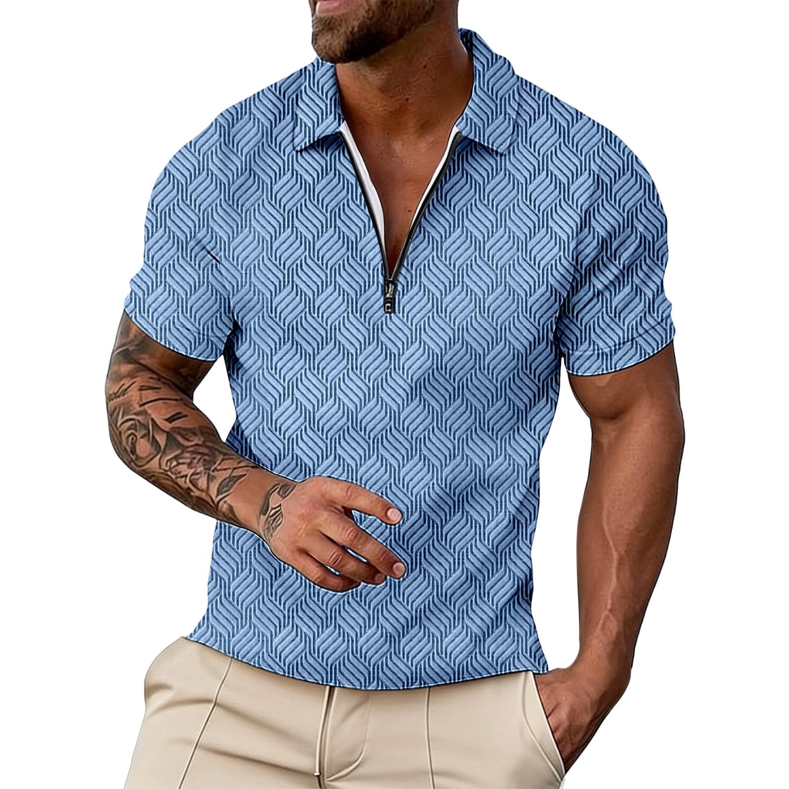 CONROSES Men's Short Sleeve Zip Polo Shirts Graphic Collared Polo Shirt ...