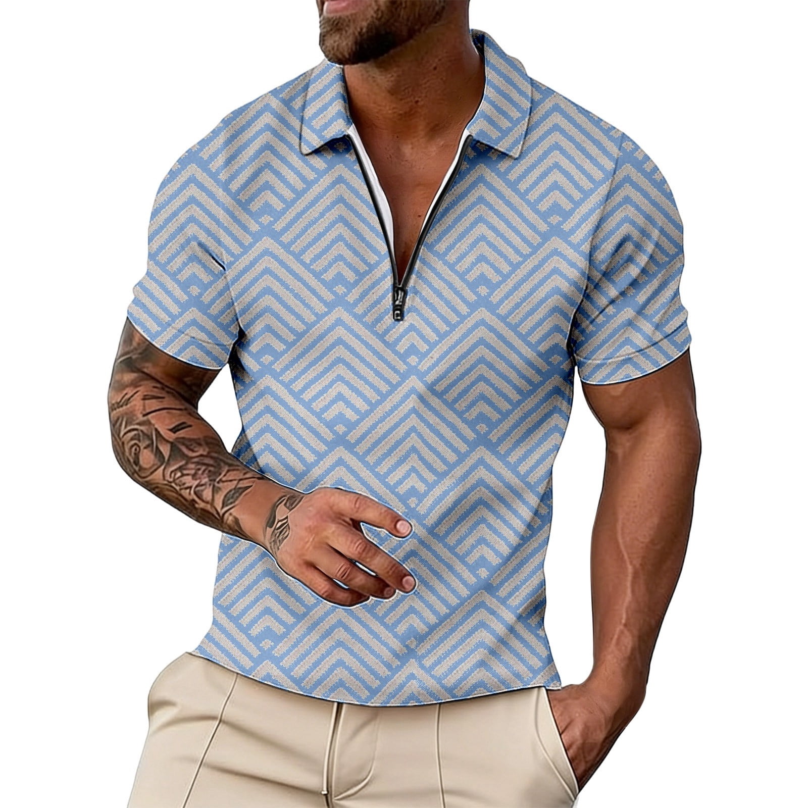 CONROSES Men's Short Sleeve Zip Polo Shirts Graphic Collared Polo Shirt ...