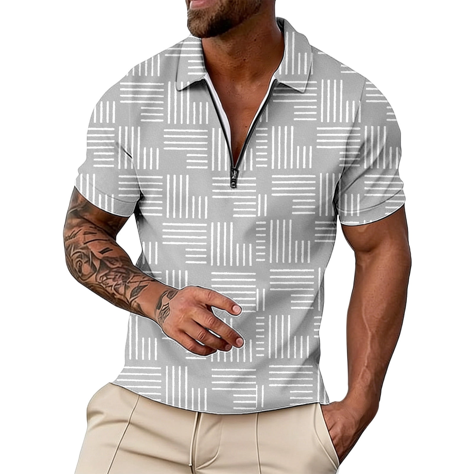 CONROSES Men's Short Sleeve Zip Polo Shirts Graphic Collared Polo Shirt ...