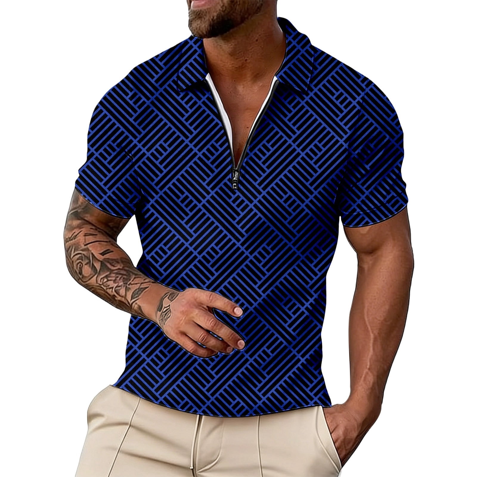 CONROSES Men's Short Sleeve Zip Polo Shirts Graphic Collared Polo Shirt ...