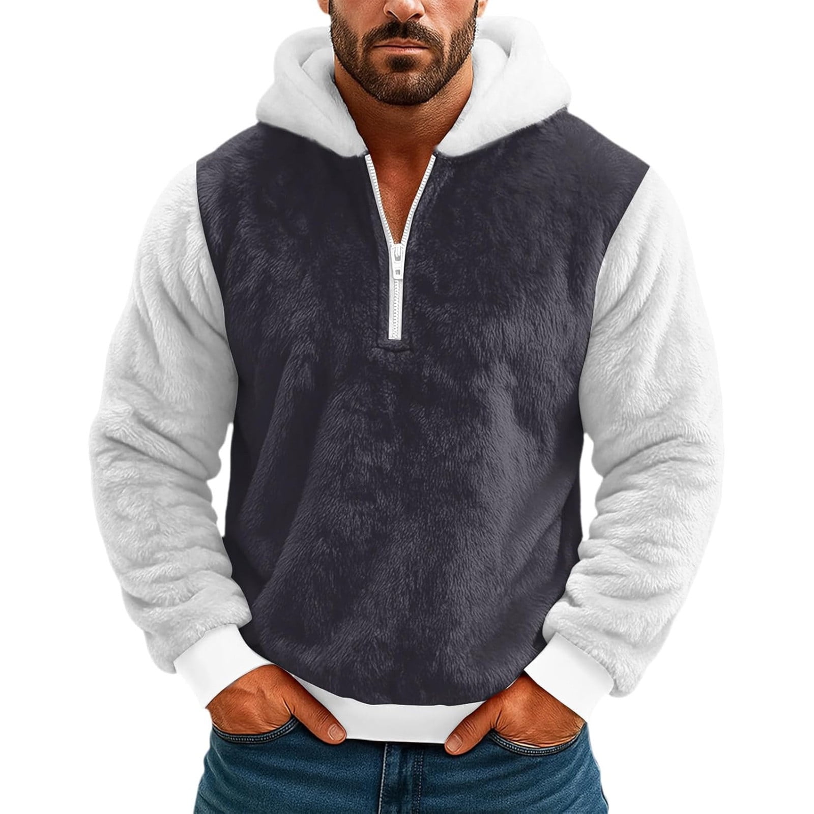 CONROSES Mens Fleece Hoodies Patchwork Color Hoodie for Men Long Sleeve ...
