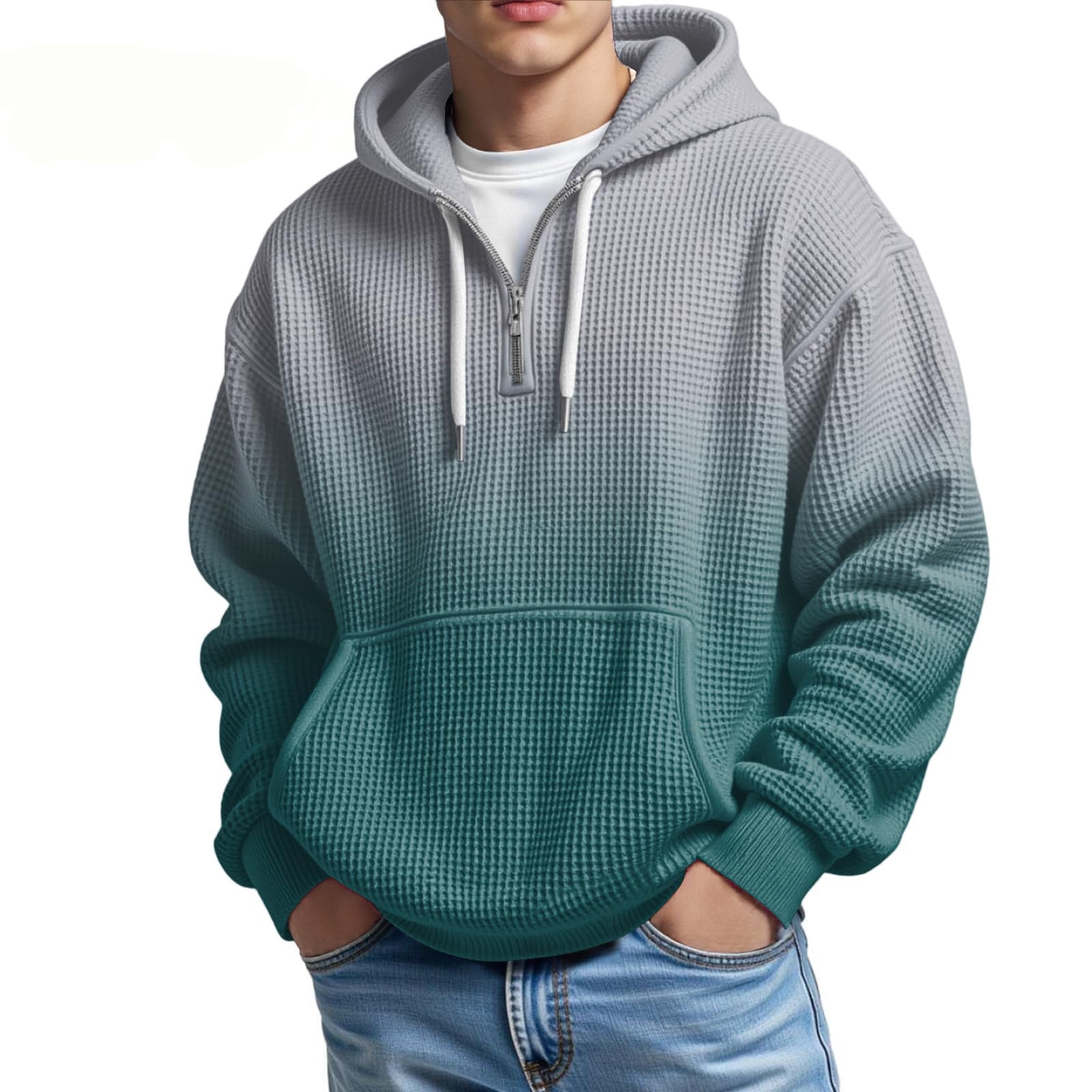 CONROSES Mens Hoodies Gradient Color Hoodie for Men Long Sleeve Half ...