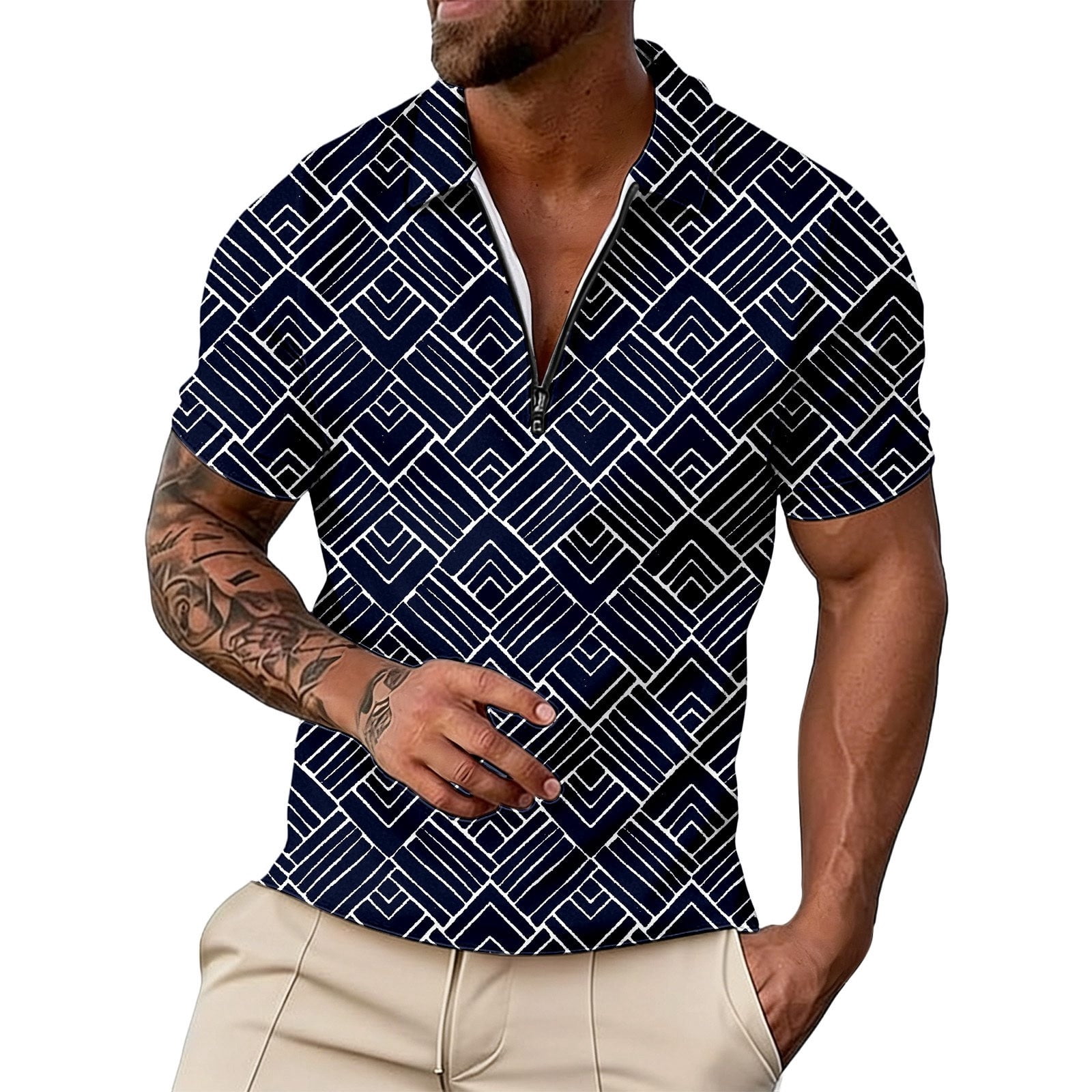 CONROSES Mens Short Sleeve Zip Polo Shirts Graphic Collared Polo Shirt ...